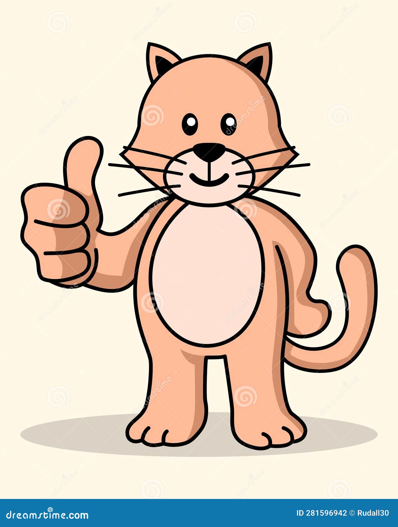 Simple Flat Cartoon of a Cute Cat Doing Thumbs Up Stock Vector ...
