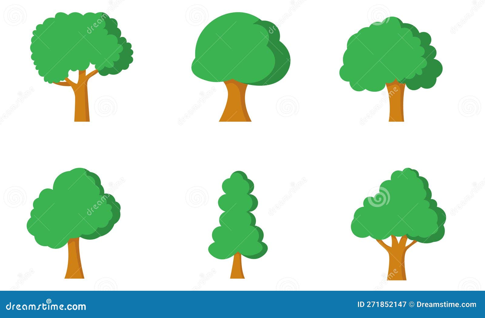 Simple Flat Cartoon Tree Collection. Various Forest Nature Tree Cartoon ...