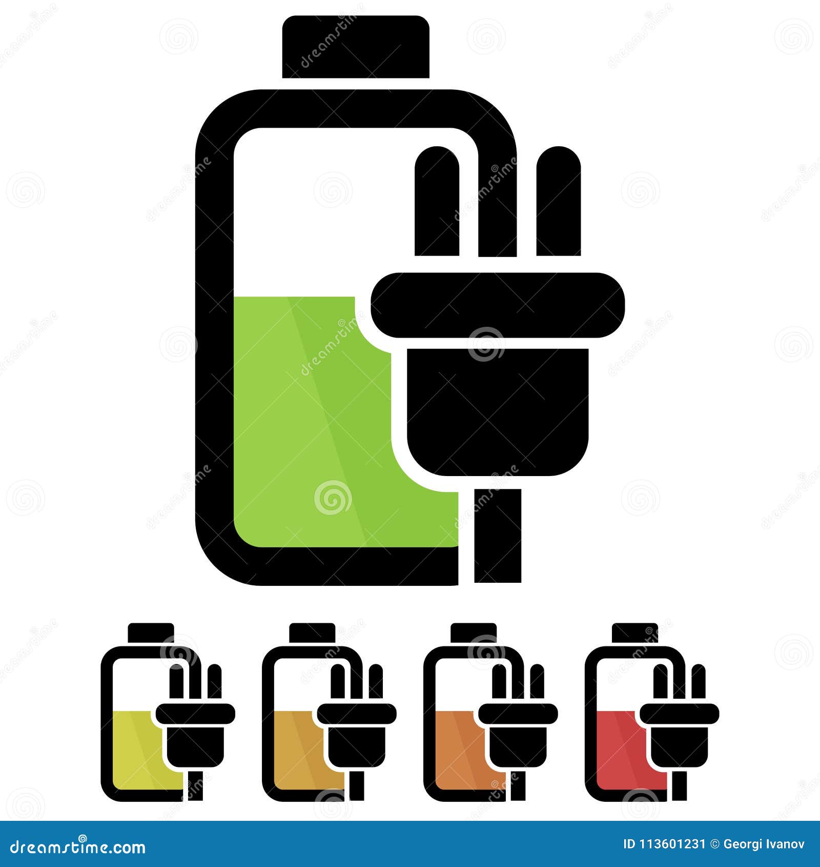 Simple, Flat Charging Battery Icon. Five Color Variations. Isolated on ...