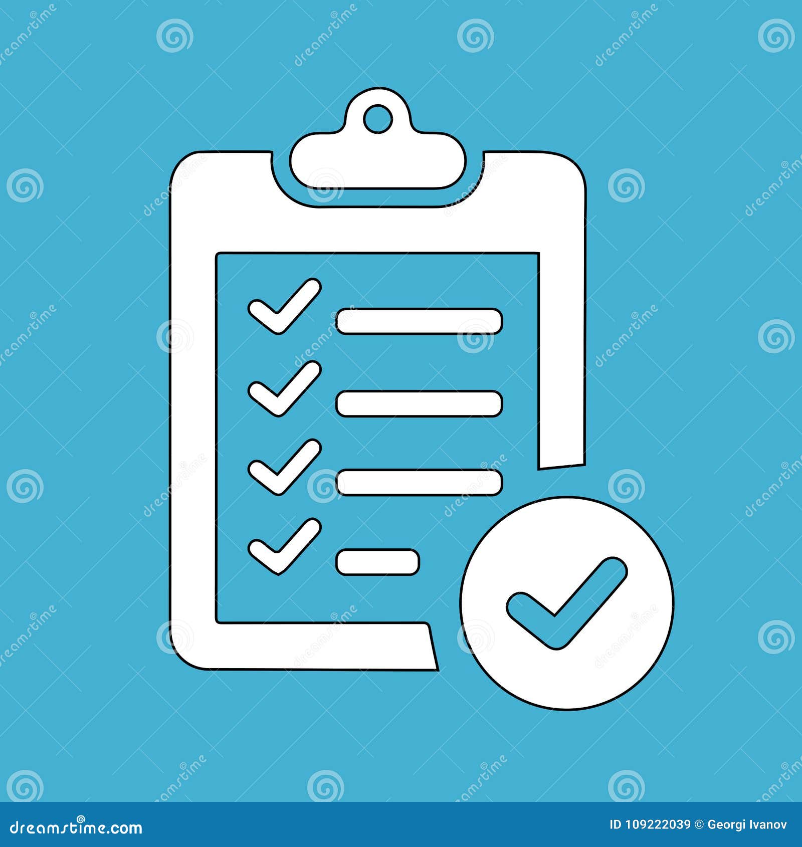 Simple, Flat Checklist Icon. White on Blue Stock Vector - Illustration ...