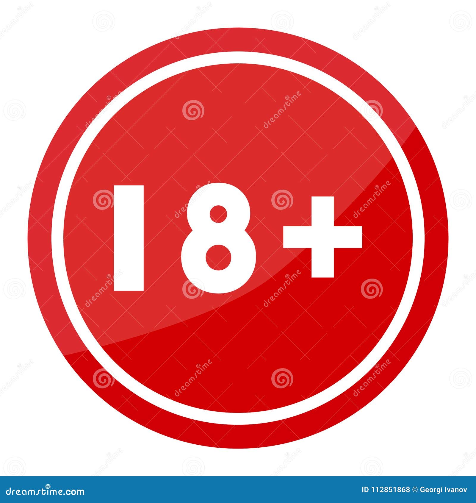Simple, Flat, Circular 18+ Age Restricted Sign. Red and White Stock ...