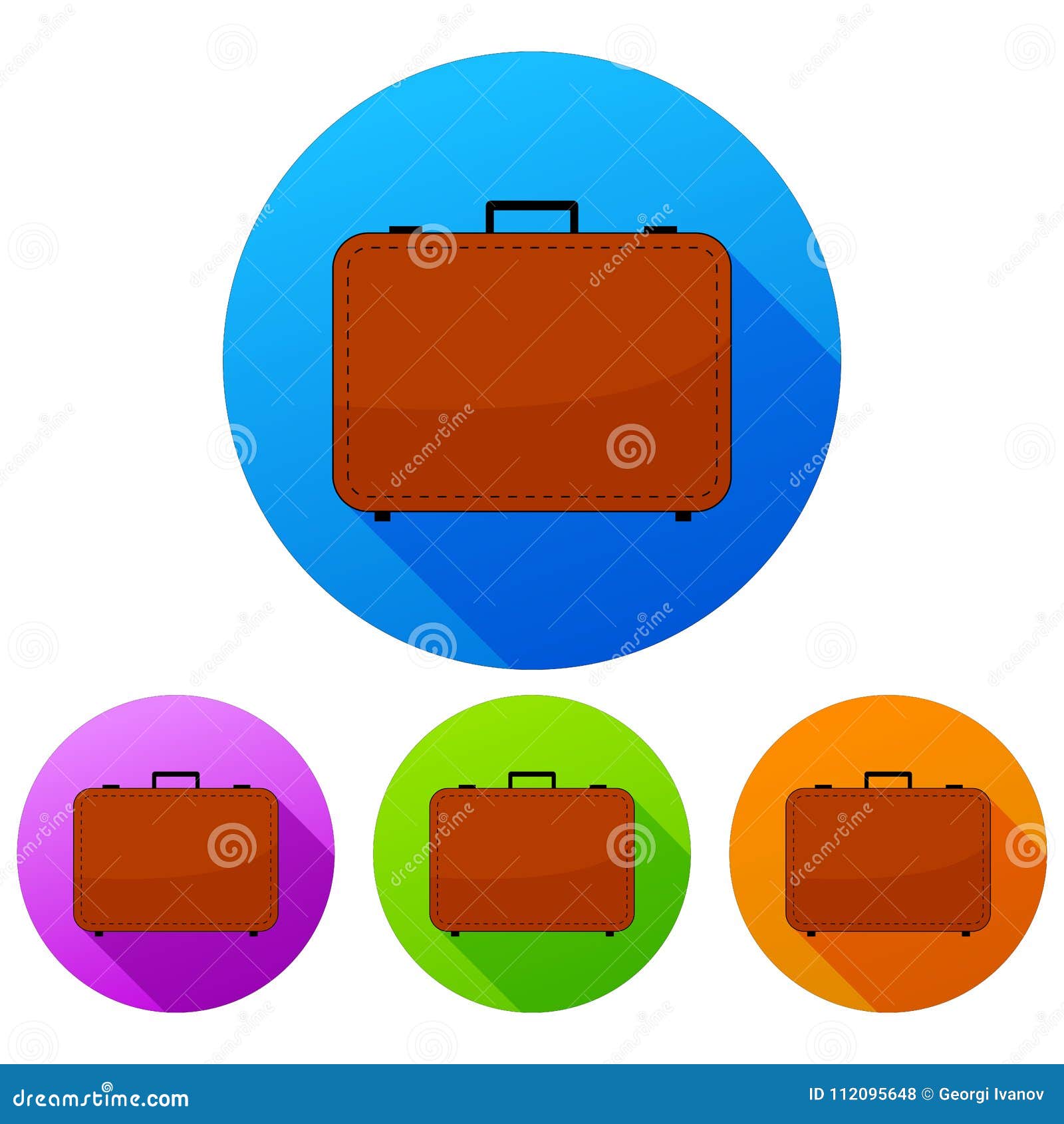 Simple, Flat, Circular, Brown Suitcase/briefcase Icon. Four Color Variations Stock Vector ...