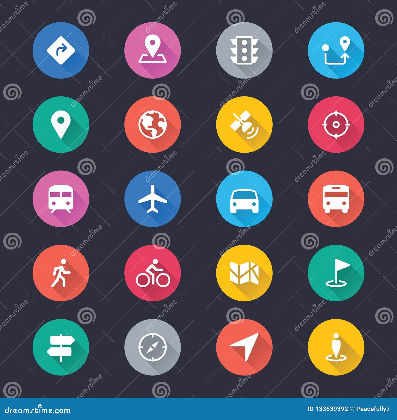 Navigation Simple Color Icons Stock Vector - Illustration of airport ...