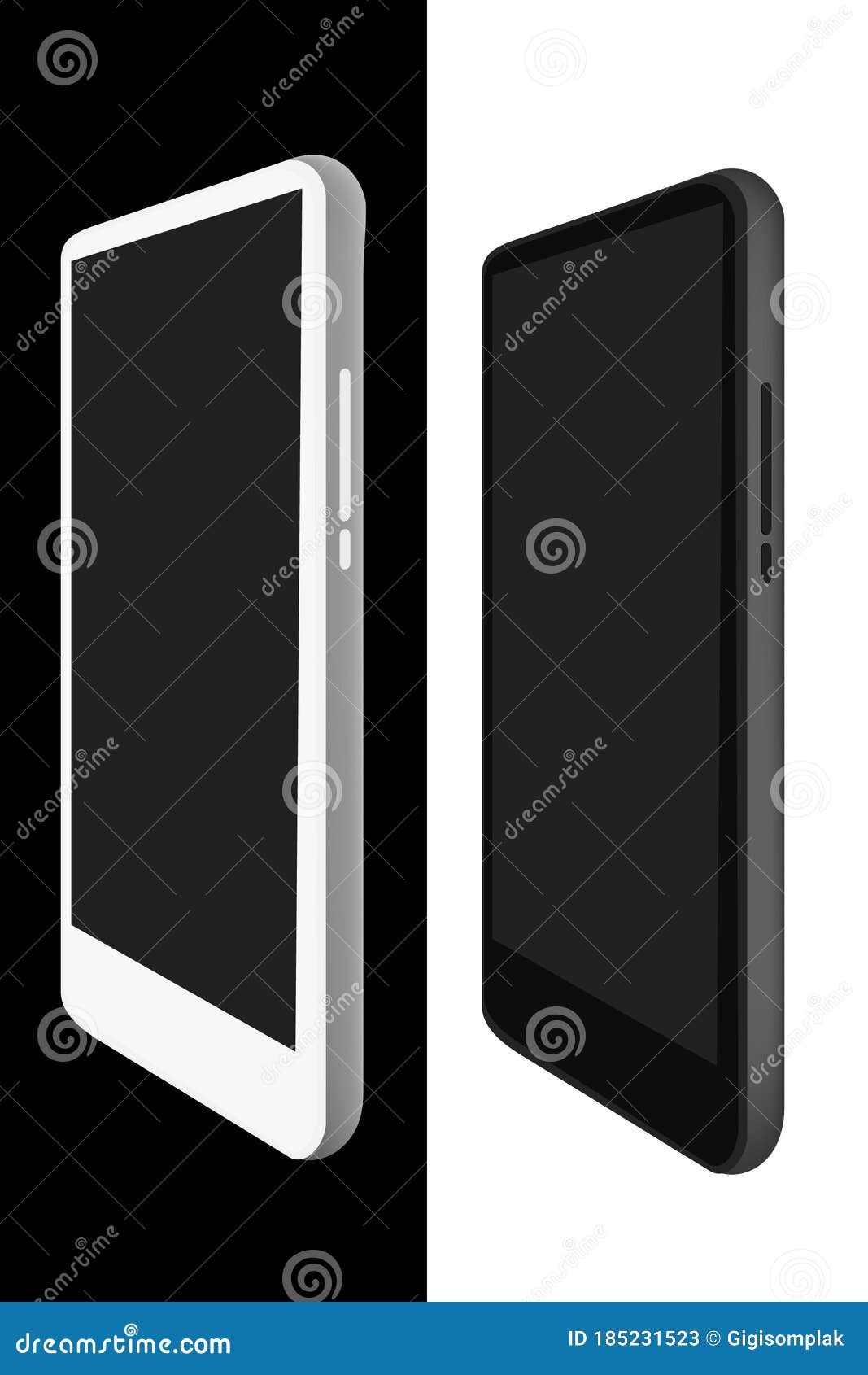Simple Flat Color Shining Vector Black and White Smartphone Stock ...