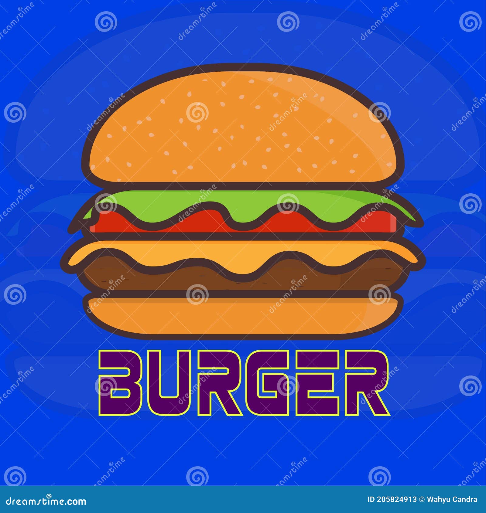 Simple and Flat Design of Burger Isolated Blue Background Vector ...