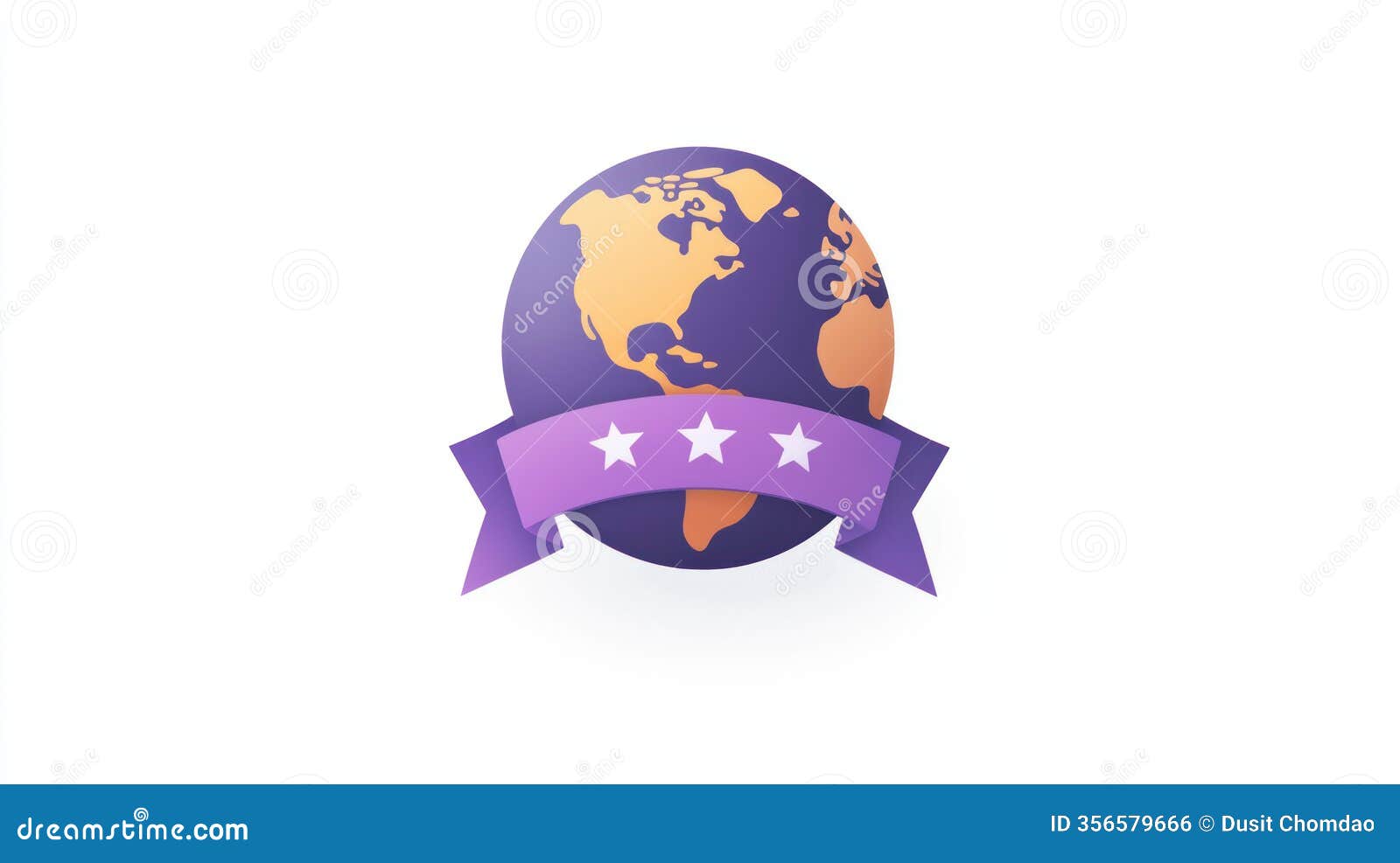 Simple Flat Design of Purple Ribbon and Globe Icon on Clean White ...