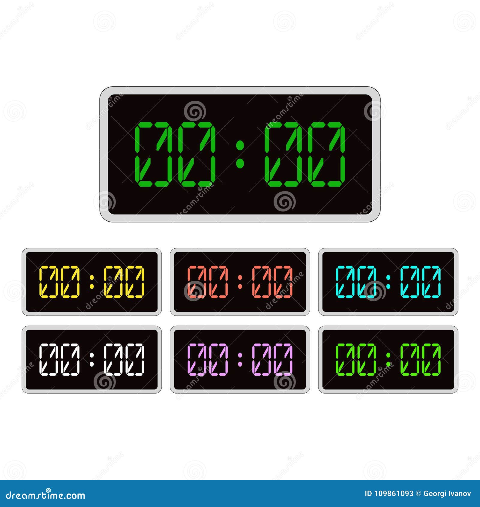 Simple, Flat Digital Clock Icon Set. Different Colours Stock Vector ...