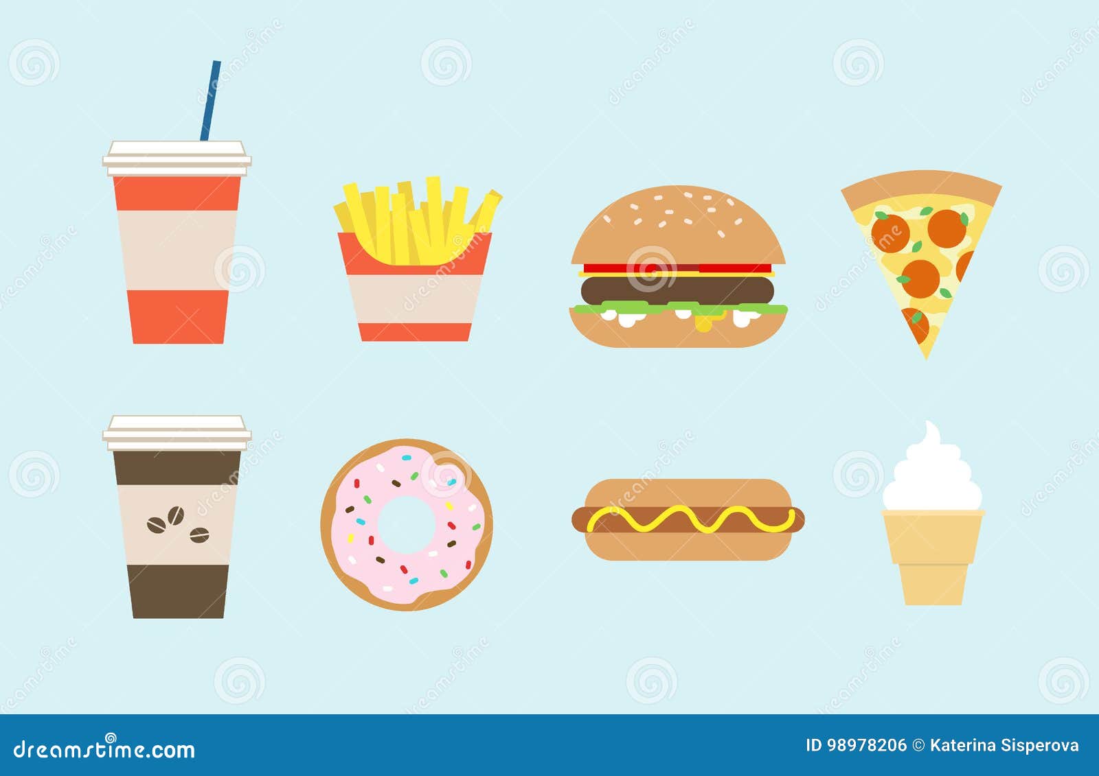 Flat Fast Food Packaging Cooking Process Icons Set Vector Illustration ...