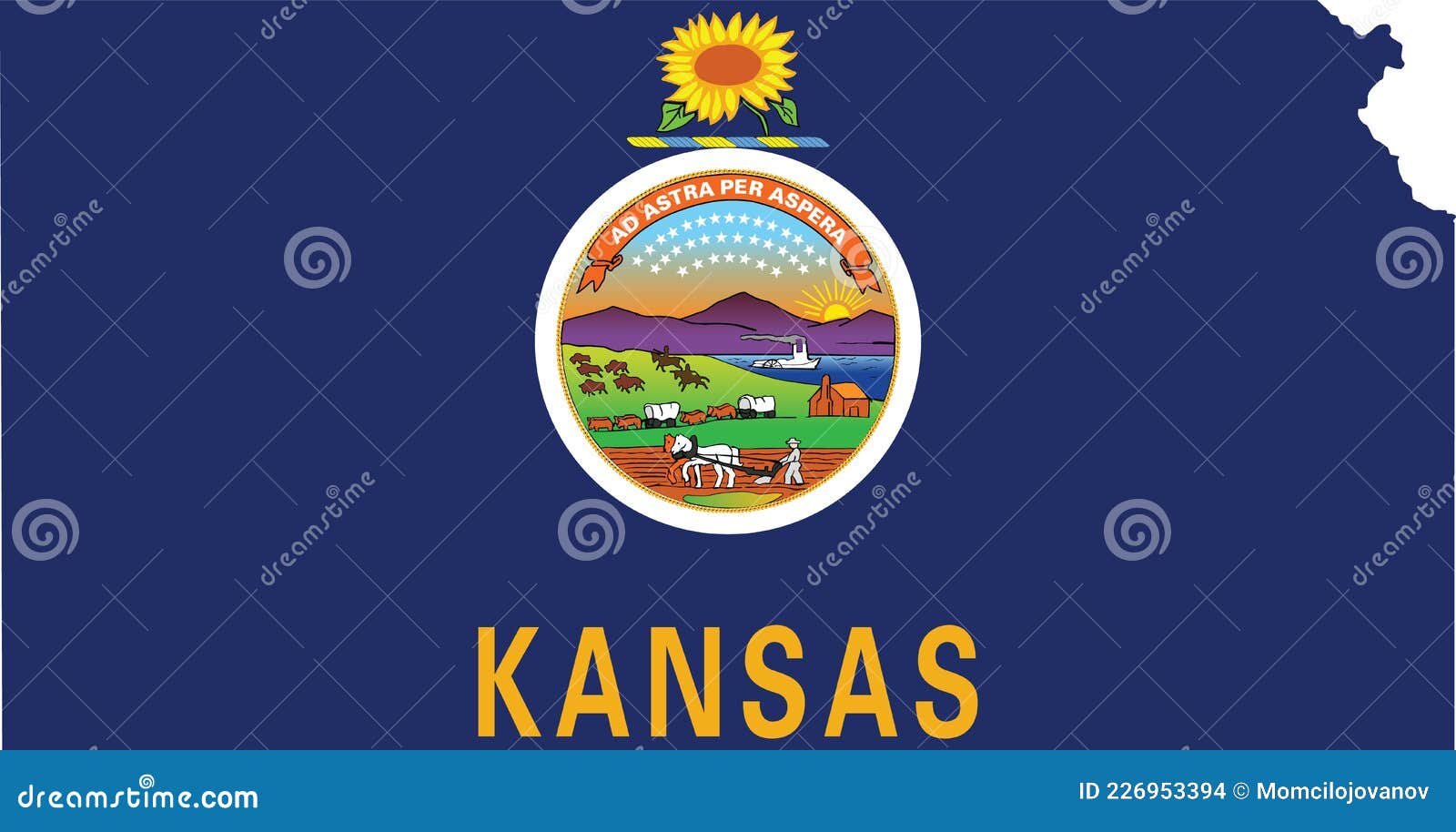 Flag map of Kansas, USA stock vector. Illustration of district - 226953394