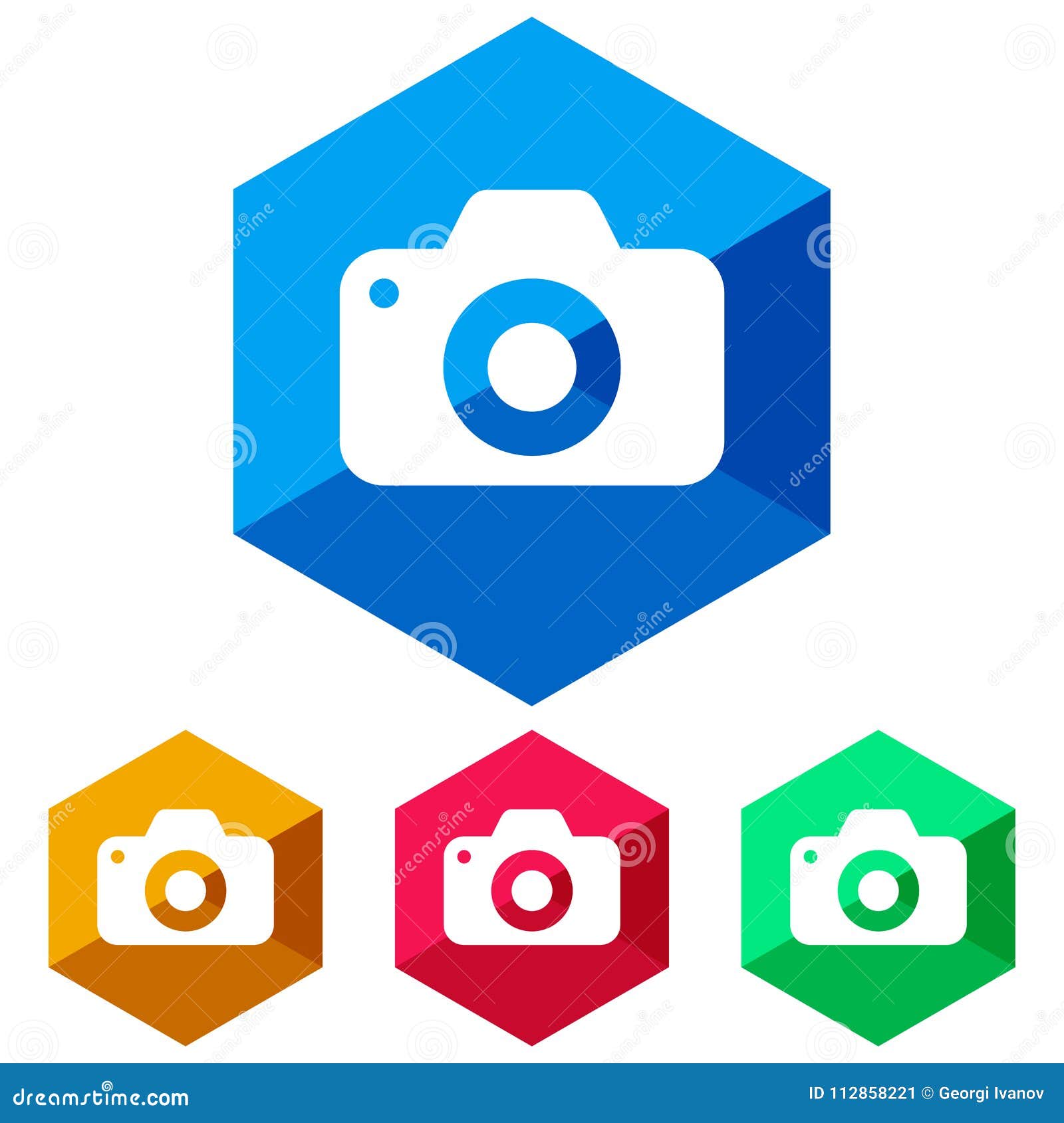 Simple, Flat, Hexagon Camera White Silhouette Icon. Four Color ...