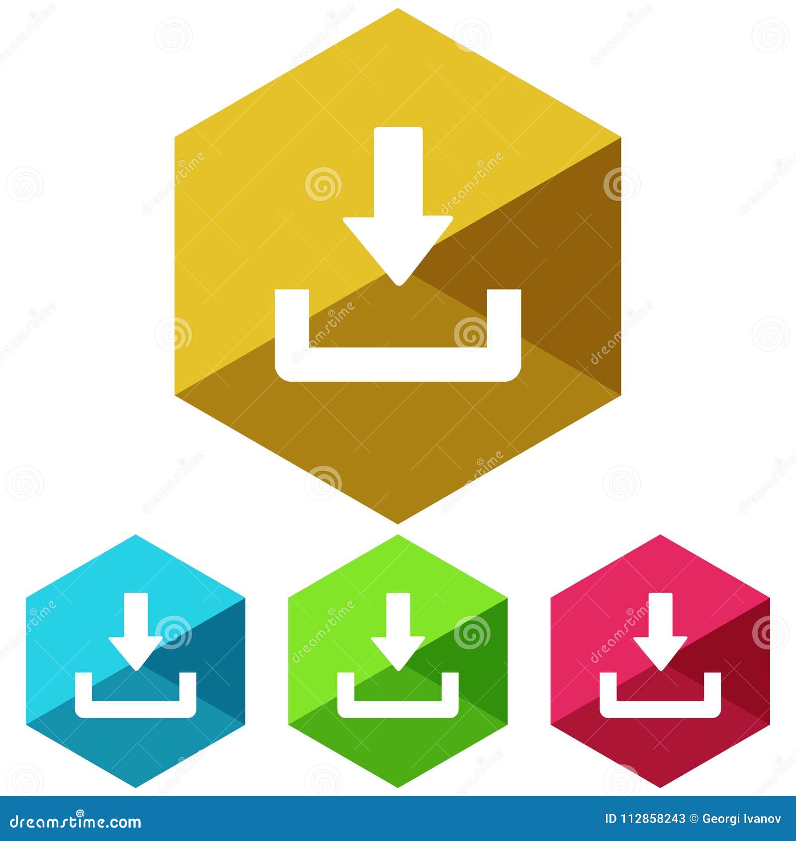 Simple, Flat, Hexagon Download White Icon. Four Color Variations Stock ...