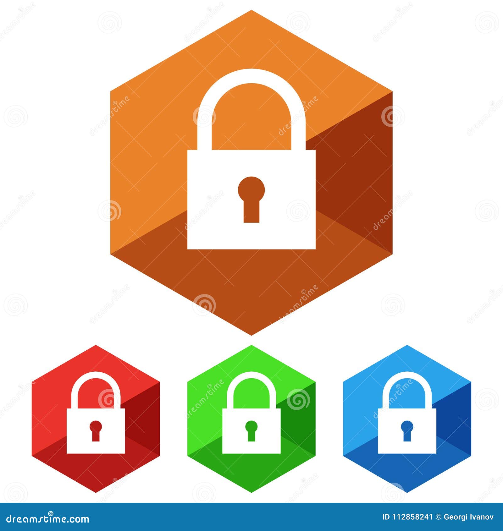 Simple, Flat, Hexagon Lock White Silhouette Icon. Four Color Variations ...