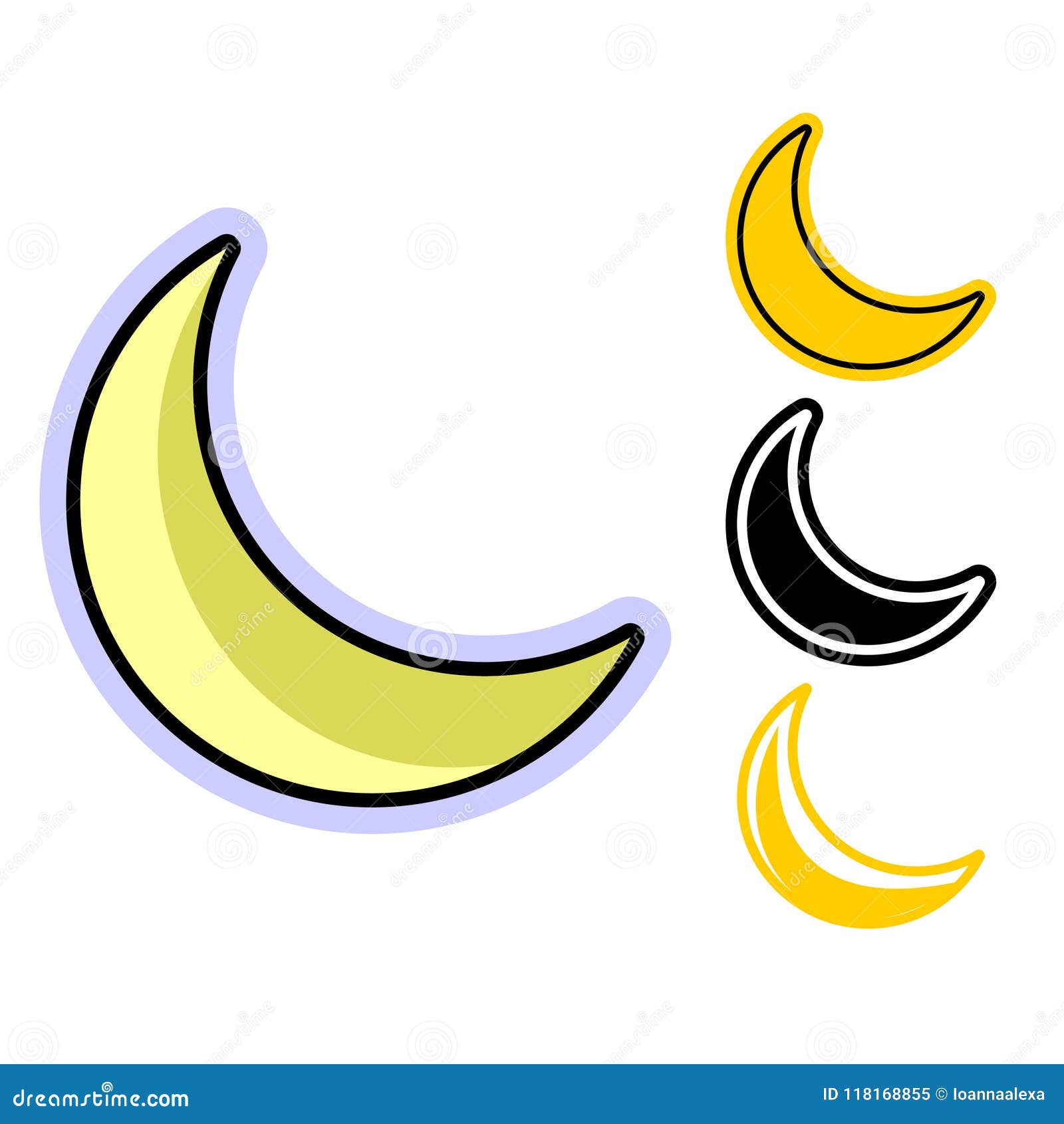 A Simple Flat Icon of the Half Moon in Several Variations Stock Vector ...
