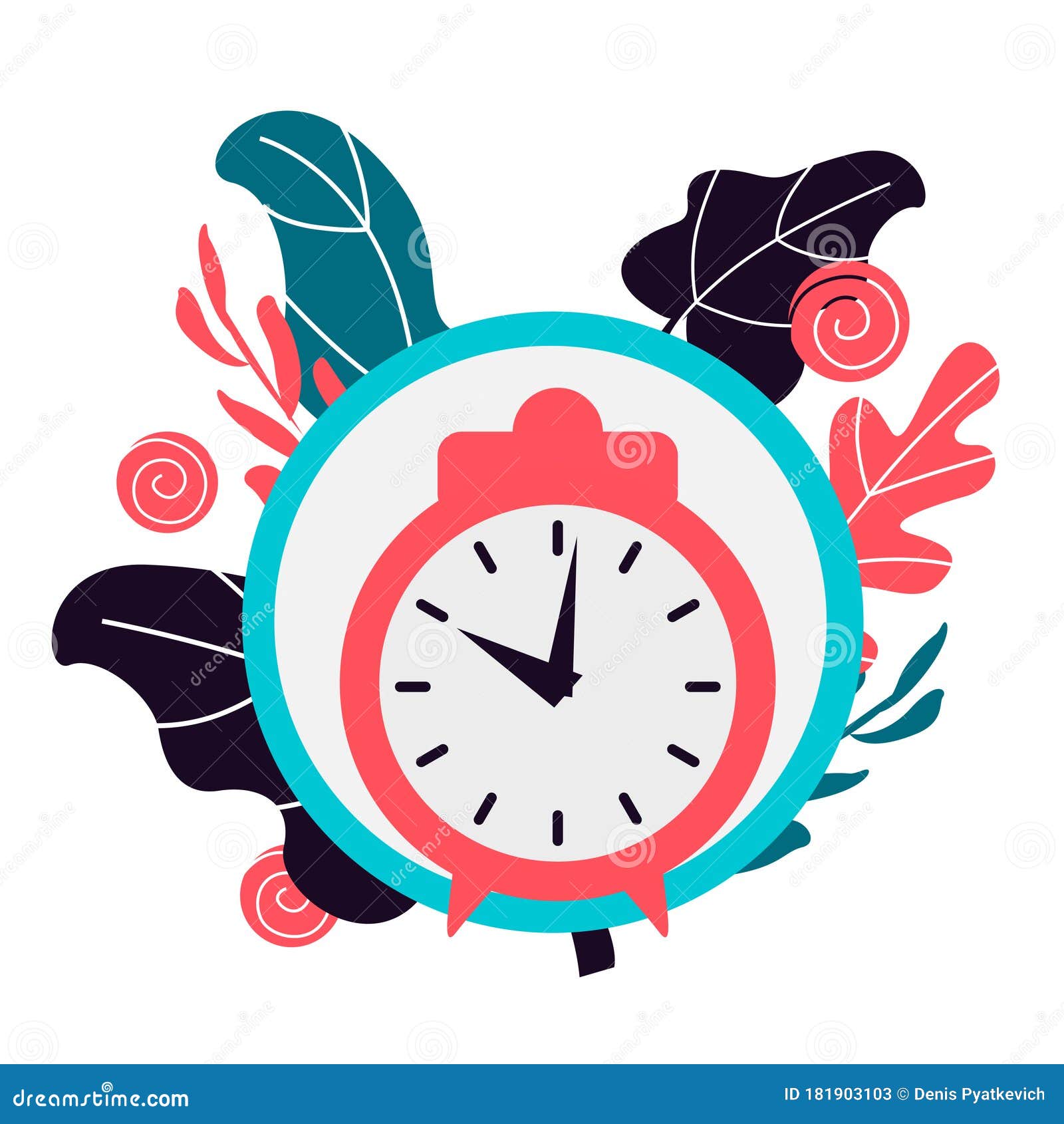 Simple Flat Illustration of a Clock, Alarm Clock on a White Background ...
