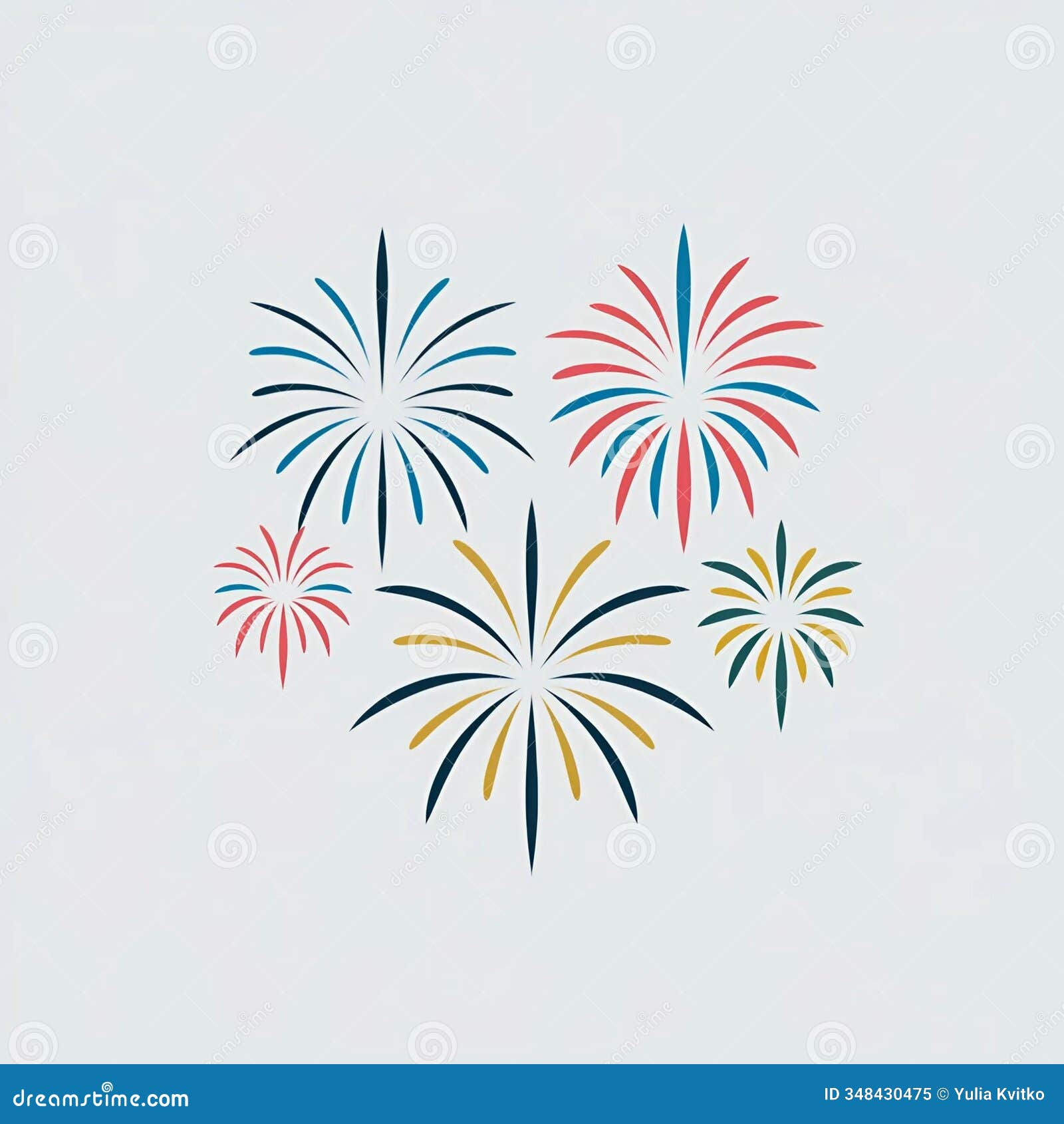 Simple Flat Illustration of Colorful Fireworks Bursting in the Air on a ...