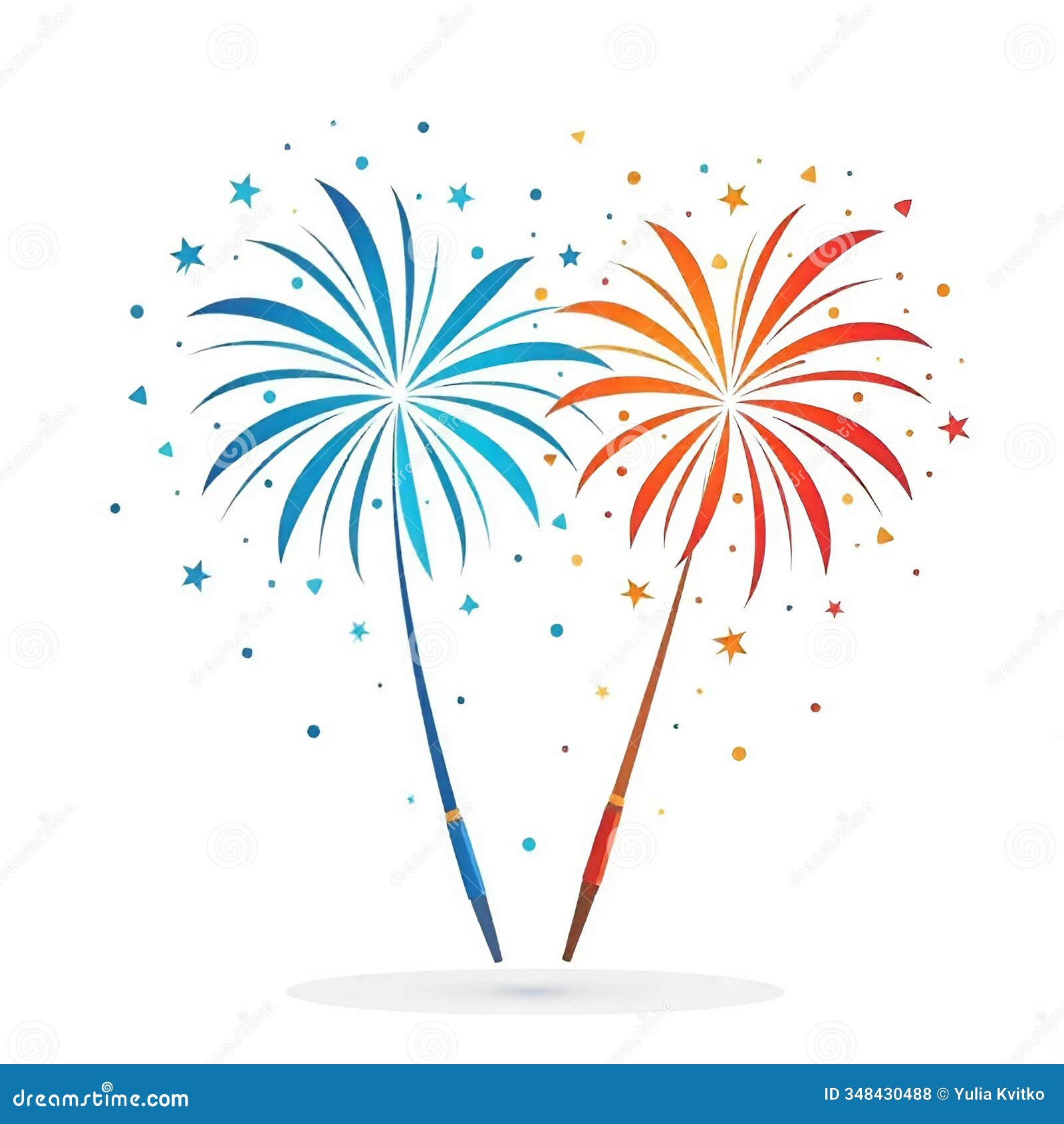 Simple Flat Illustration of Colorful Fireworks Bursting in the Air on a ...