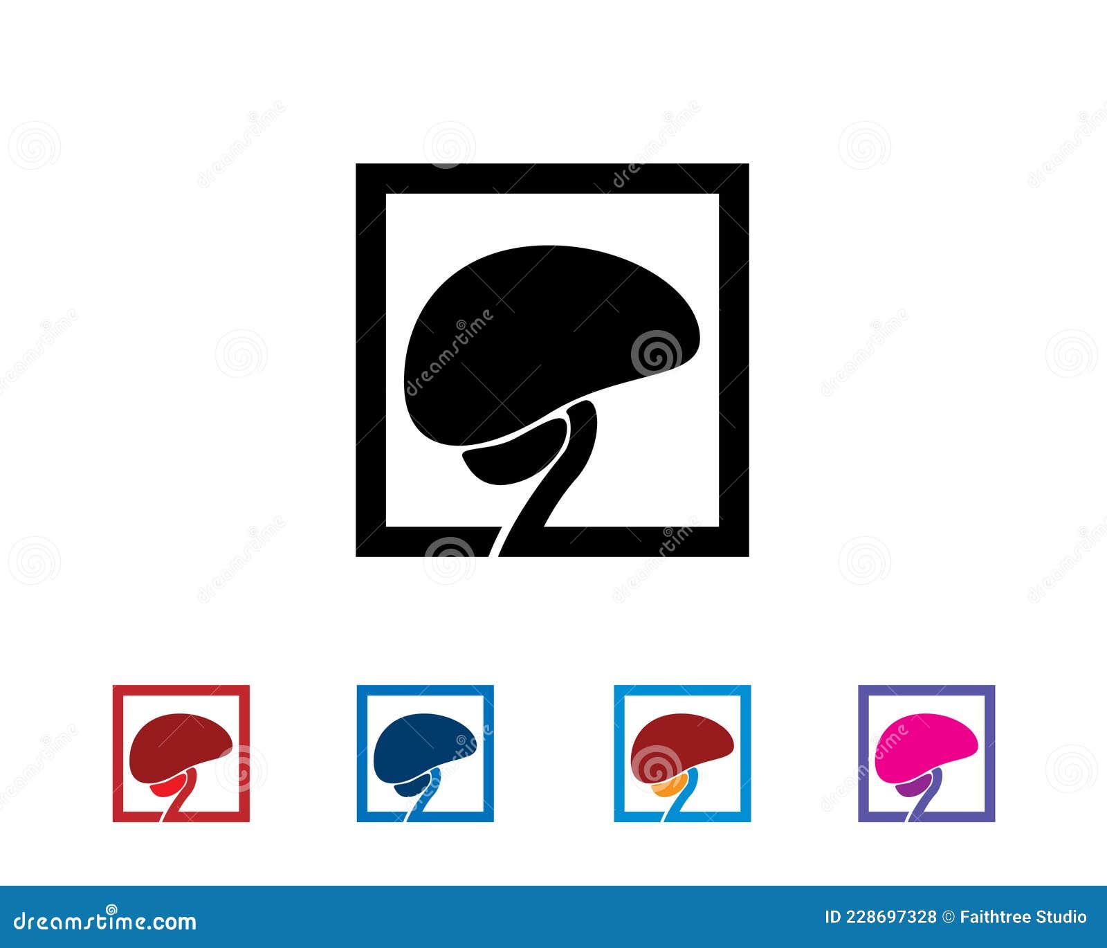 Simple Flat Illustration of Human Brain Inside Square in Various Color ...