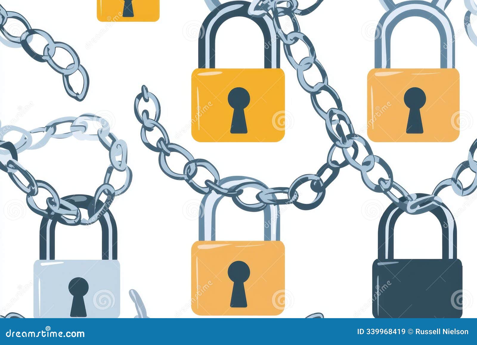 A Simple Flat Illustration of Interlocking Locks and Chains Stock ...
