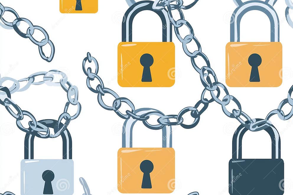 A Simple Flat Illustration of Interlocking Locks and Chains Stock Illustration - Illustration of ...