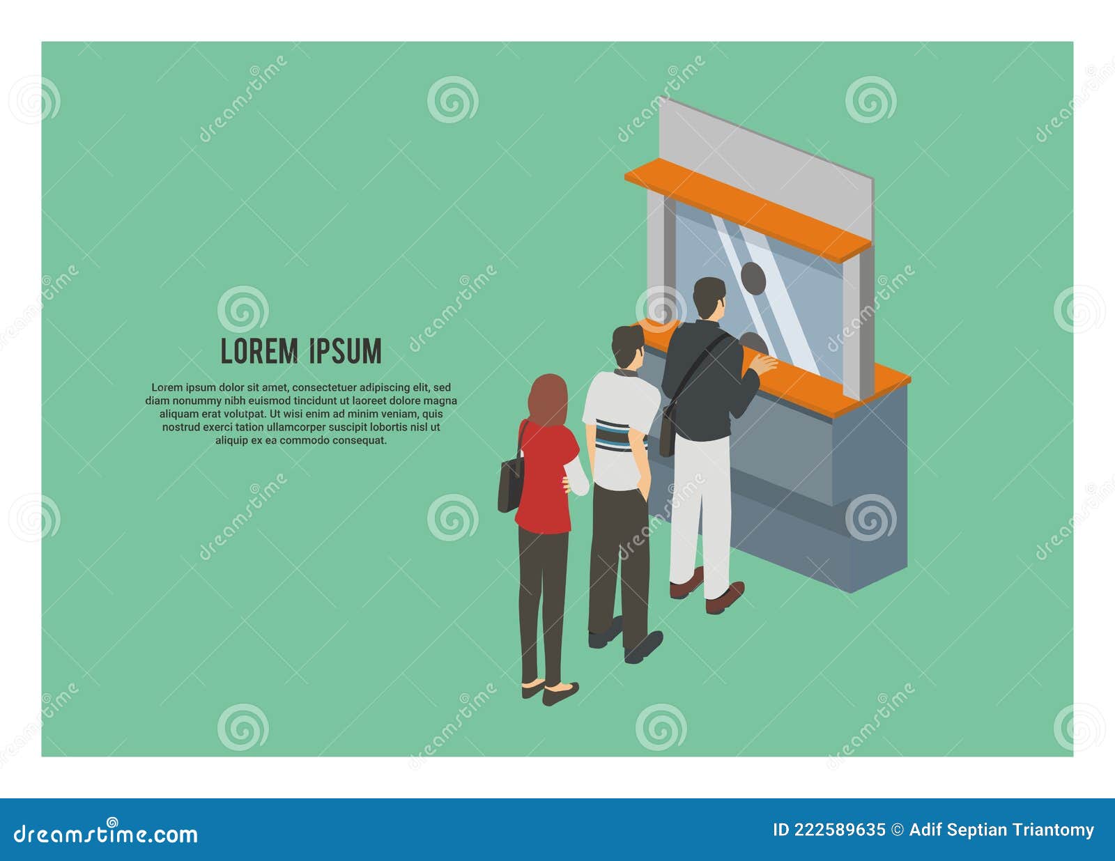 Queue of People in Front of a Ticket Box in Isometric View. Simple Flat ...