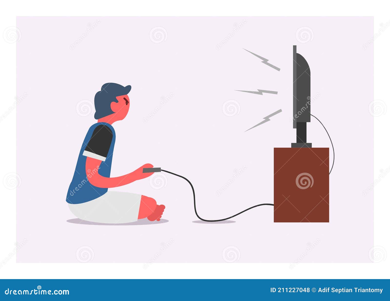 A Young Boy Playing Console Game Alone. Simple Flat Illustration Stock ...