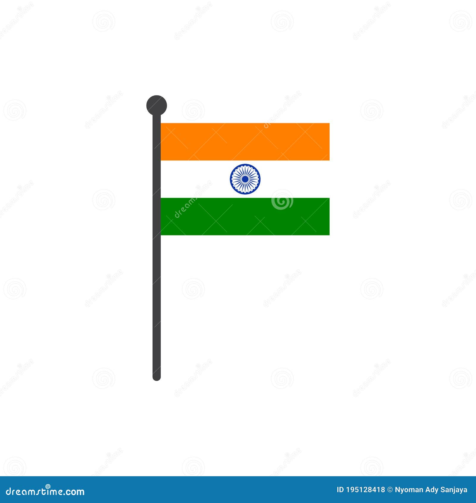 Simple Flat India Flag Vector Illustration with Flagpole Isolated on ...