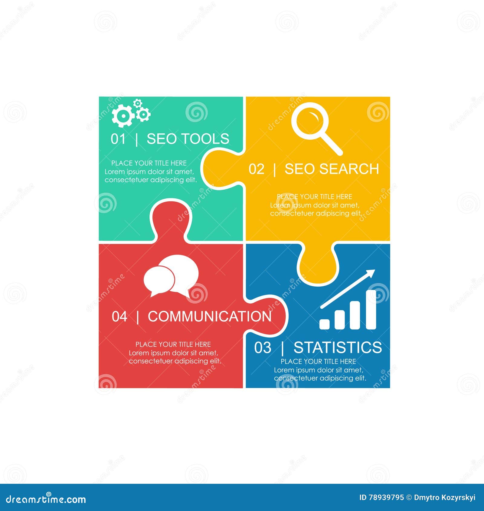 Simple Flat Infographic with Jigsaw Puzzle Pieces. Steps. Stock Vector ...