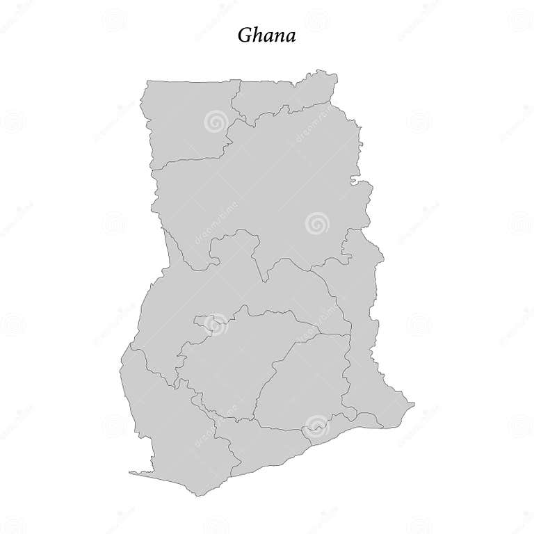 Simple Flat Map of Ghana with Borders Stock Illustration - Illustration ...