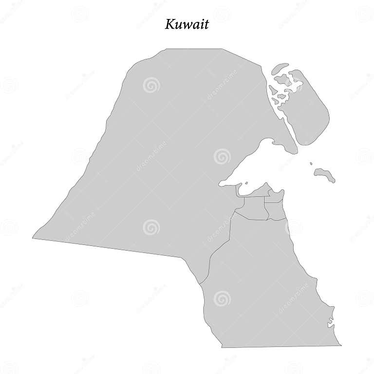 Simple Flat Map of Kuwait with Borders Stock Illustration ...