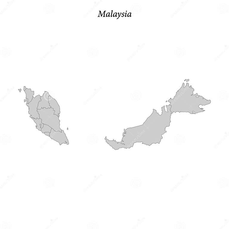 Simple Flat Map of Malaysia with Borders Stock Illustration ...