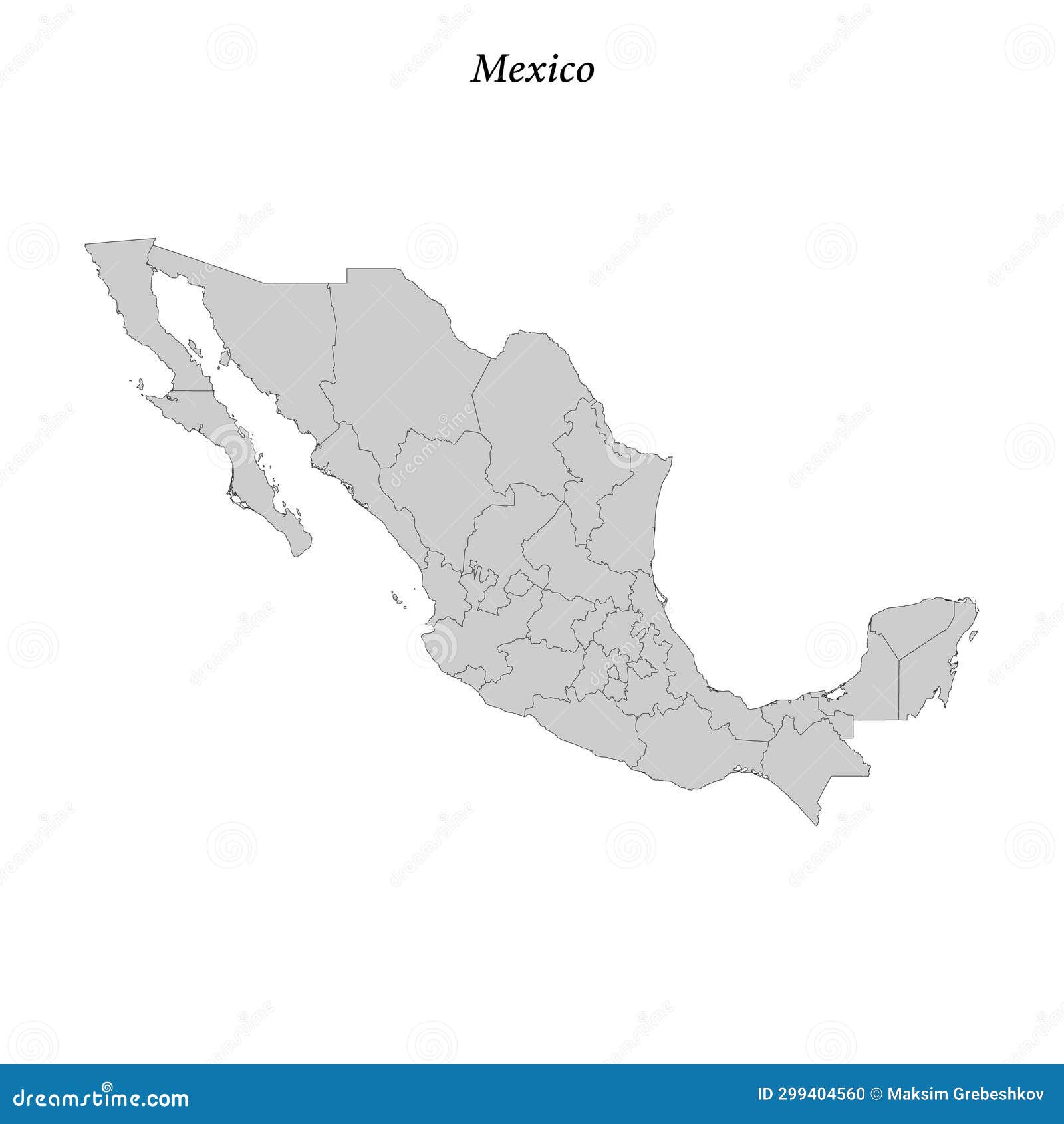 Simple Flat Map of Mexico with Borders Stock Illustration ...