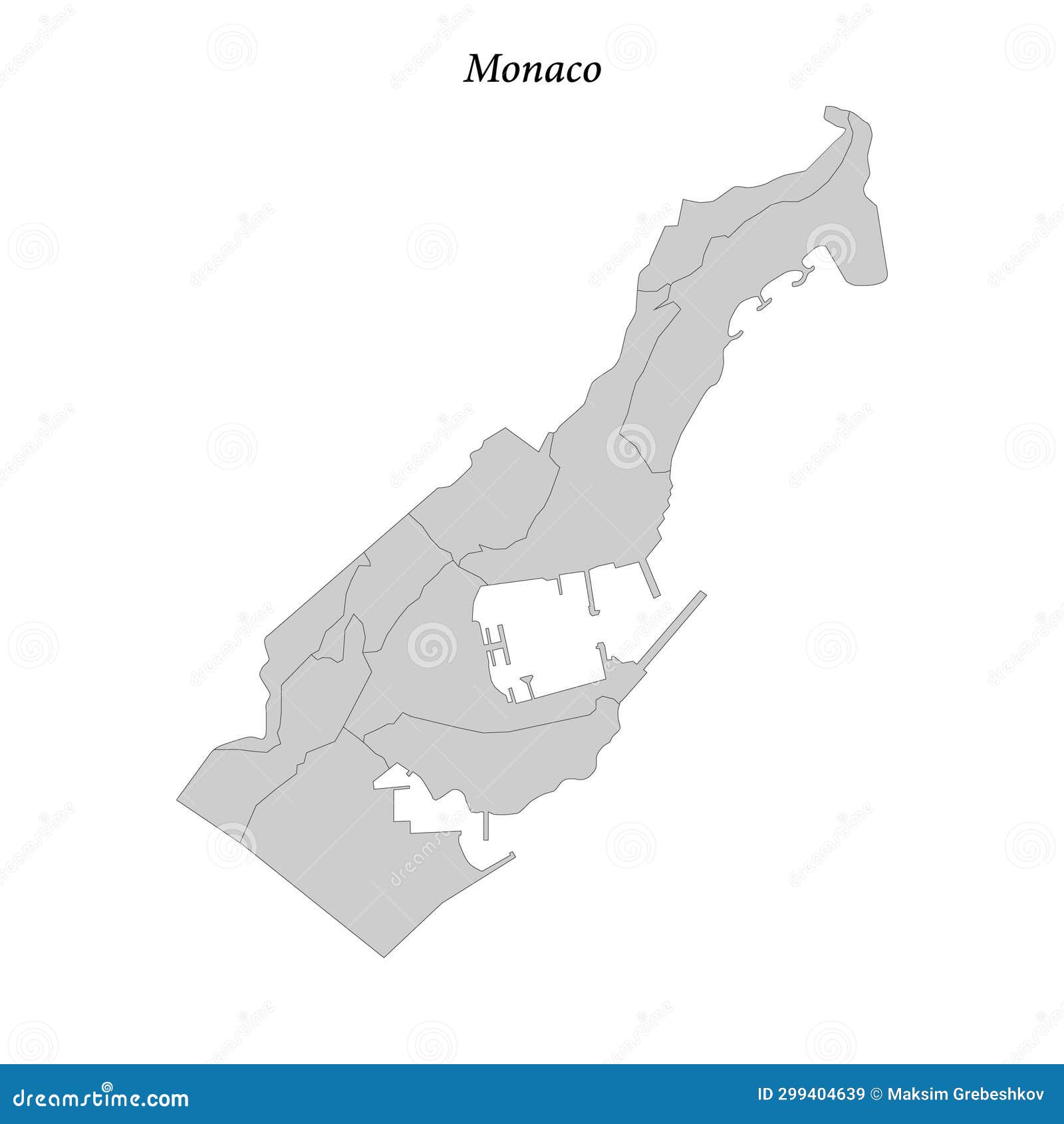 Simple Flat Map of Monaco with Borders Stock Illustration ...