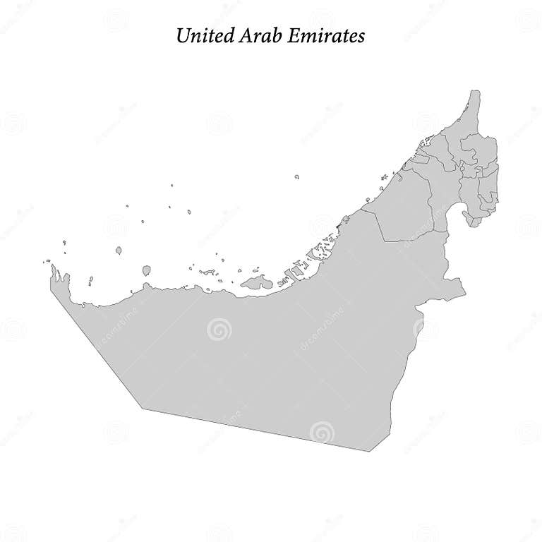 Simple Flat Map of United Arab Emirates with Borders Stock Illustration ...