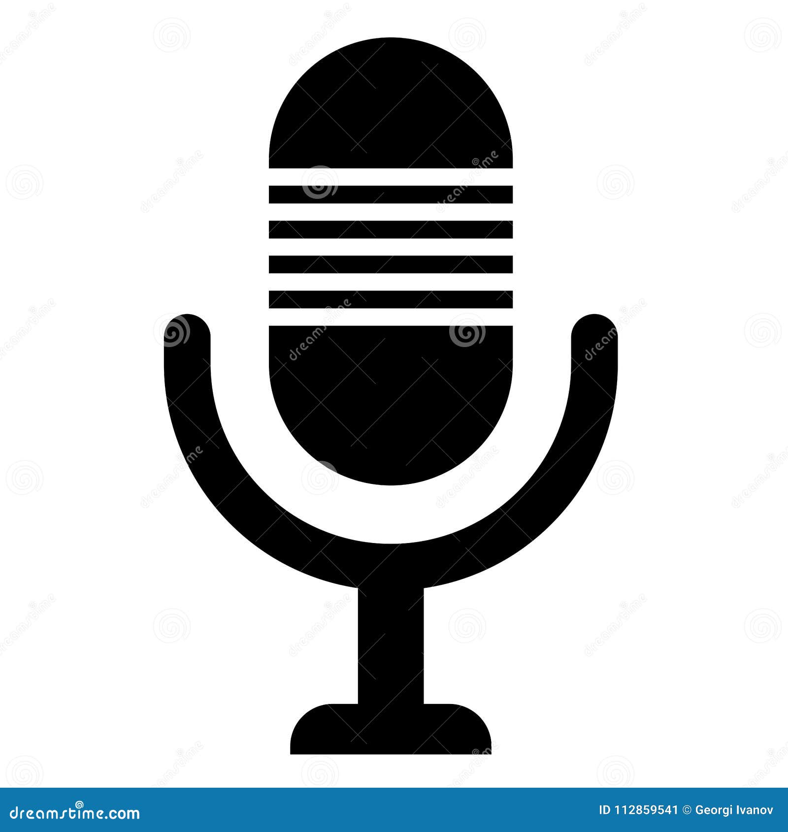 Simple, Flat, Monochrome Microphone Black with Horizontal Lines Icon ...