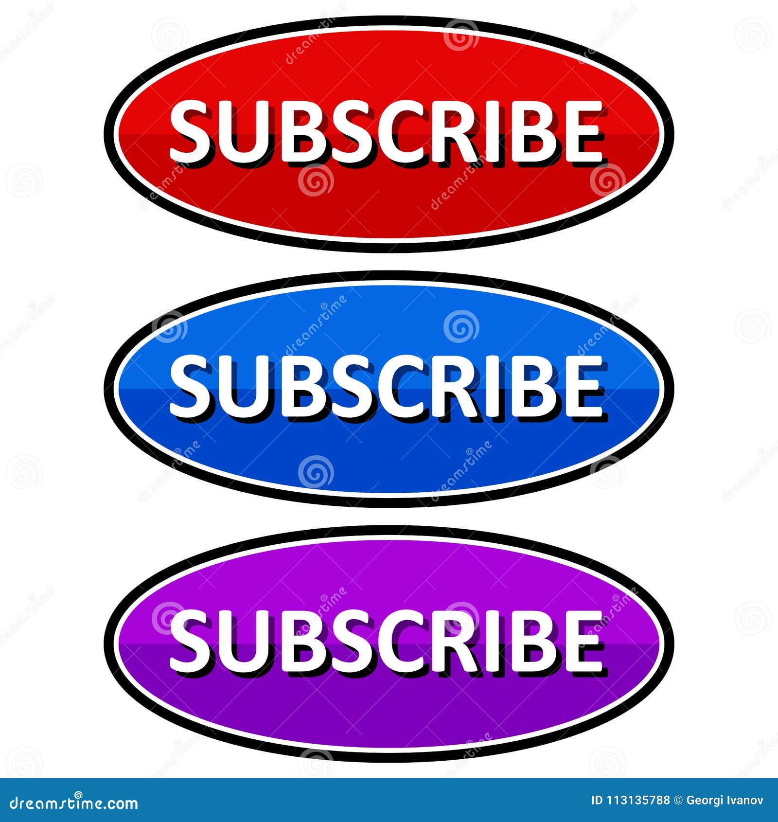 Simple, Flat, Oval Subscribe Button. Three Color Variations. Isolated ...