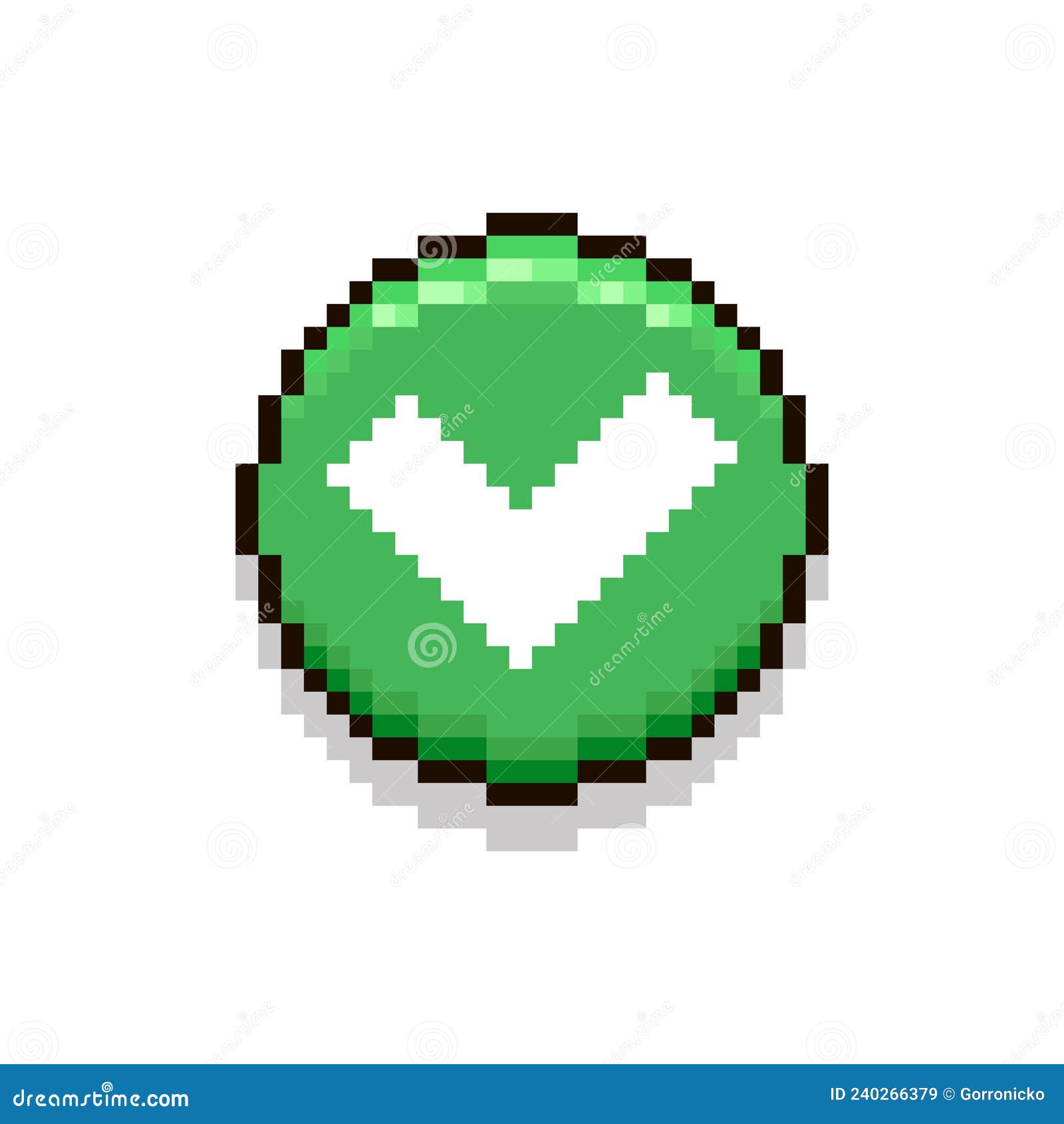 Simple Flat Pixel Art Illustration Of Round Green Accept Checkmark ...