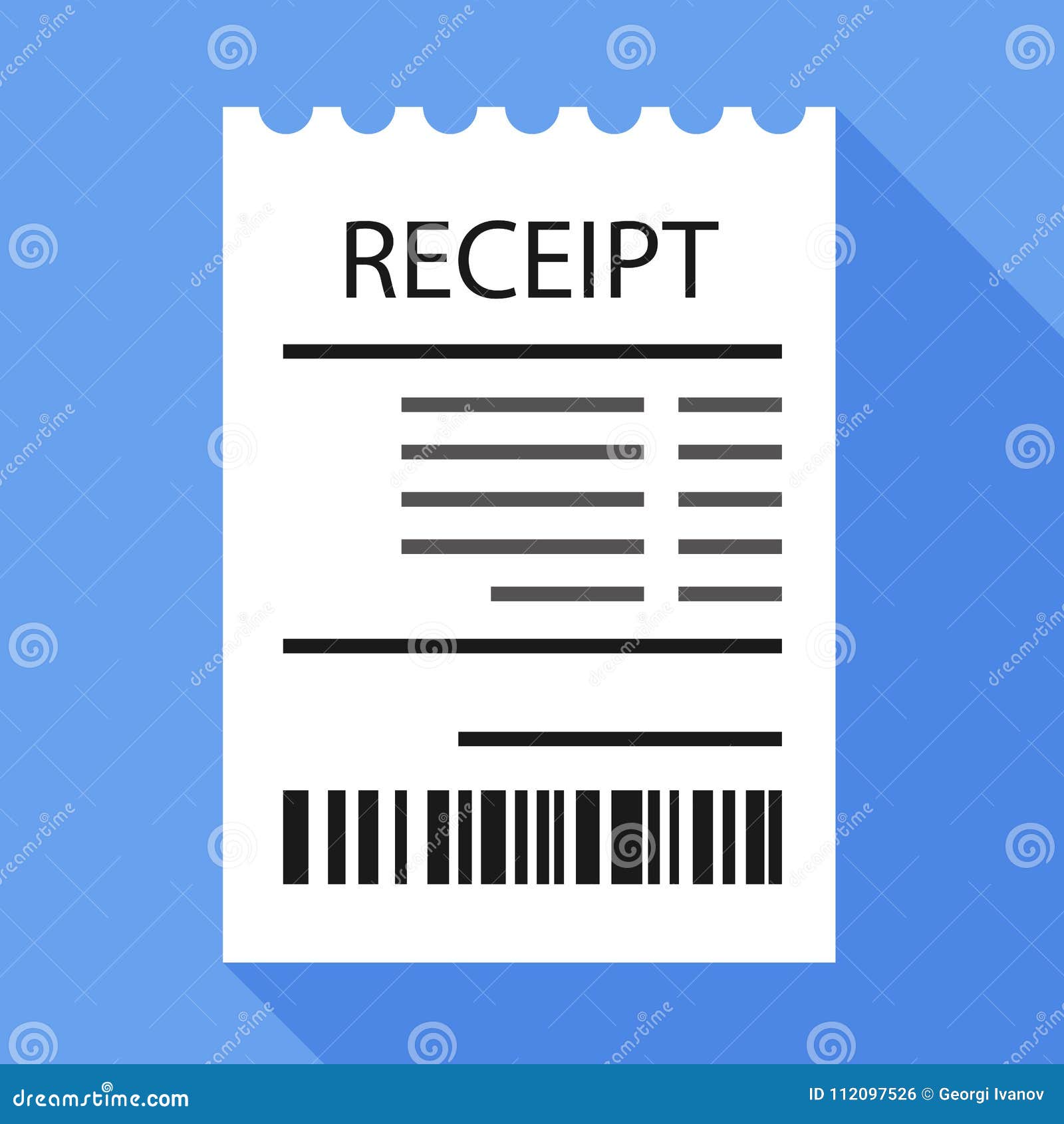Simple, Flat Receipt Icon Design. on a Blue Background, Casting a ...
