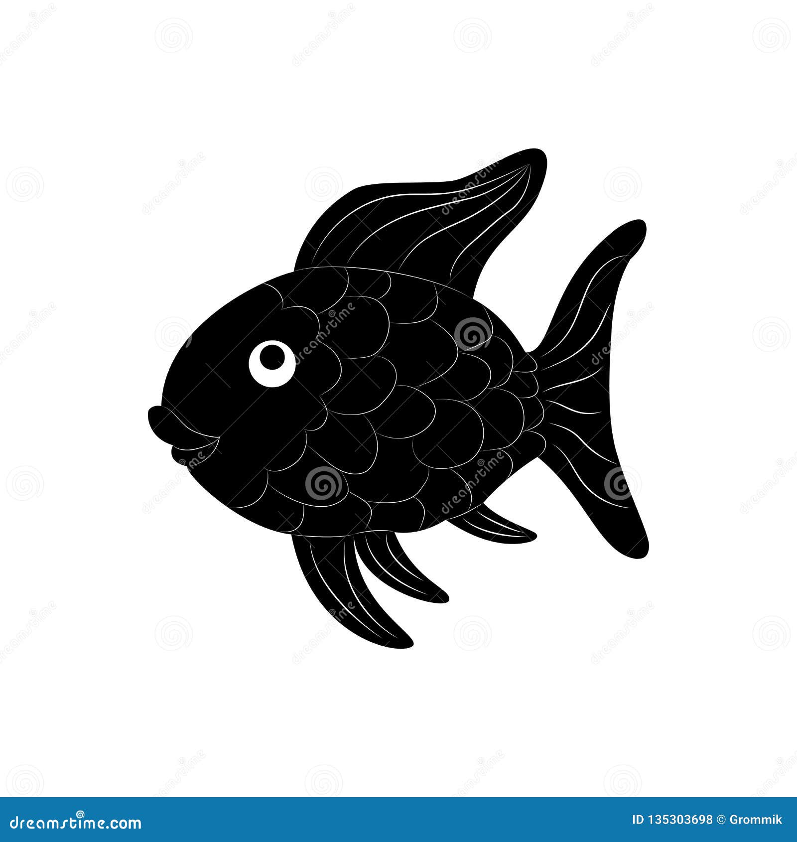 Silhouette Flat Simple Drawing of Fish Stock Illustration ...