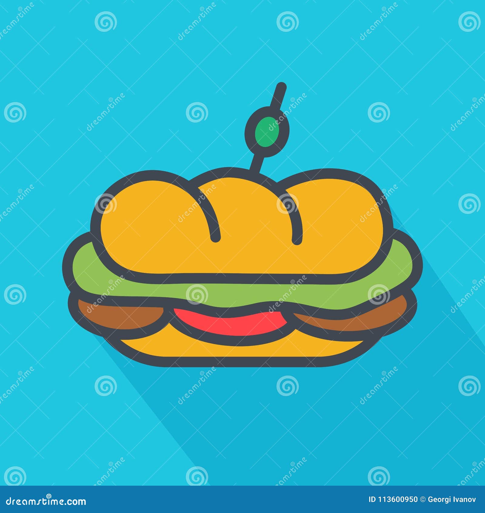 Simple, Flat, Small Sub Sandwich Icon. Casting a Shadow Stock Vector ...