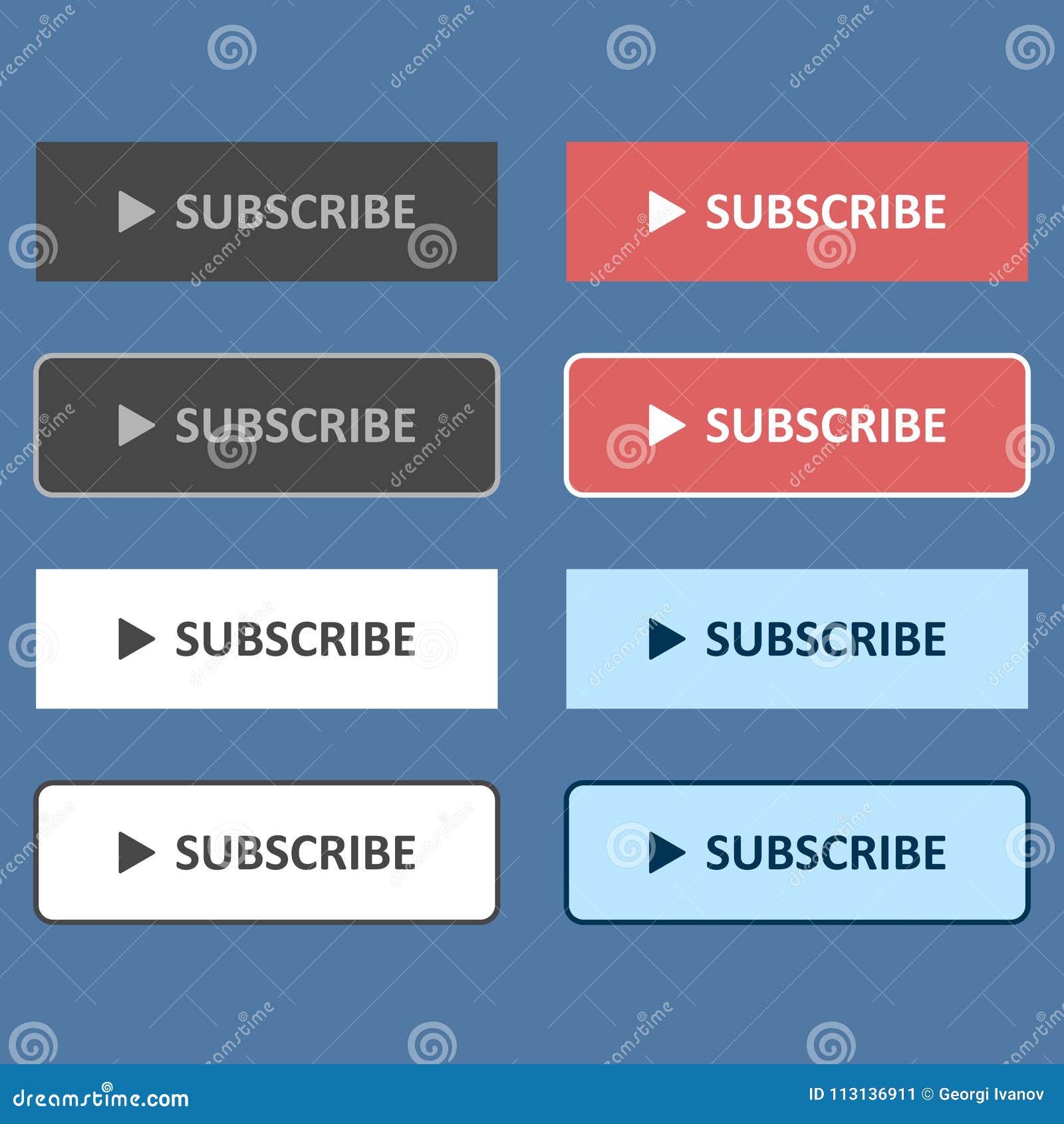Simple, Flat, Square Subscribe Buttons with an Arrow on the Left. Eight ...