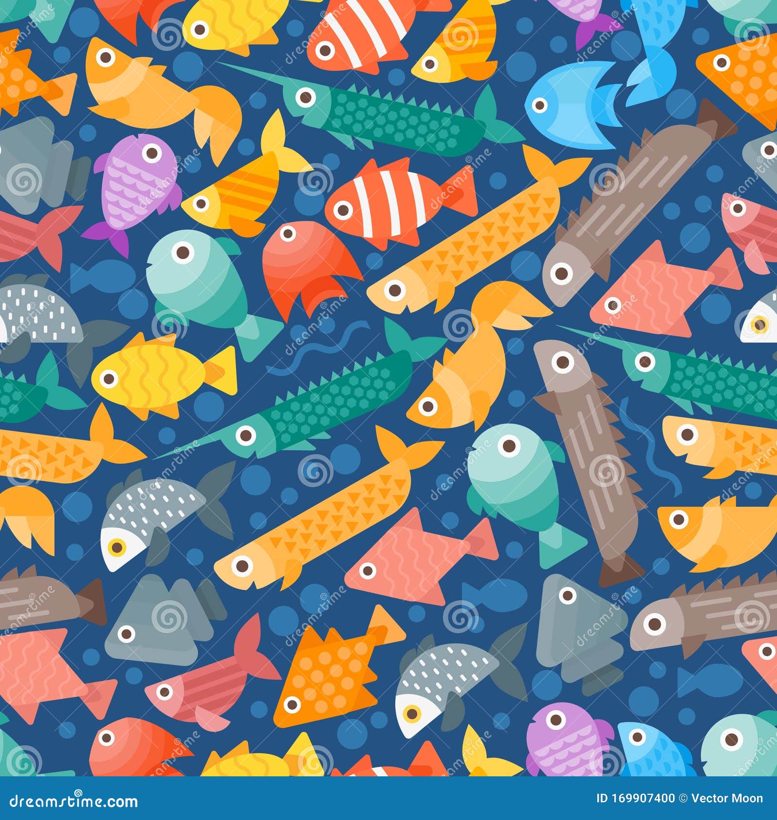 Simple Flat Style Fish Seamless Pattern, Vector Illustration ...