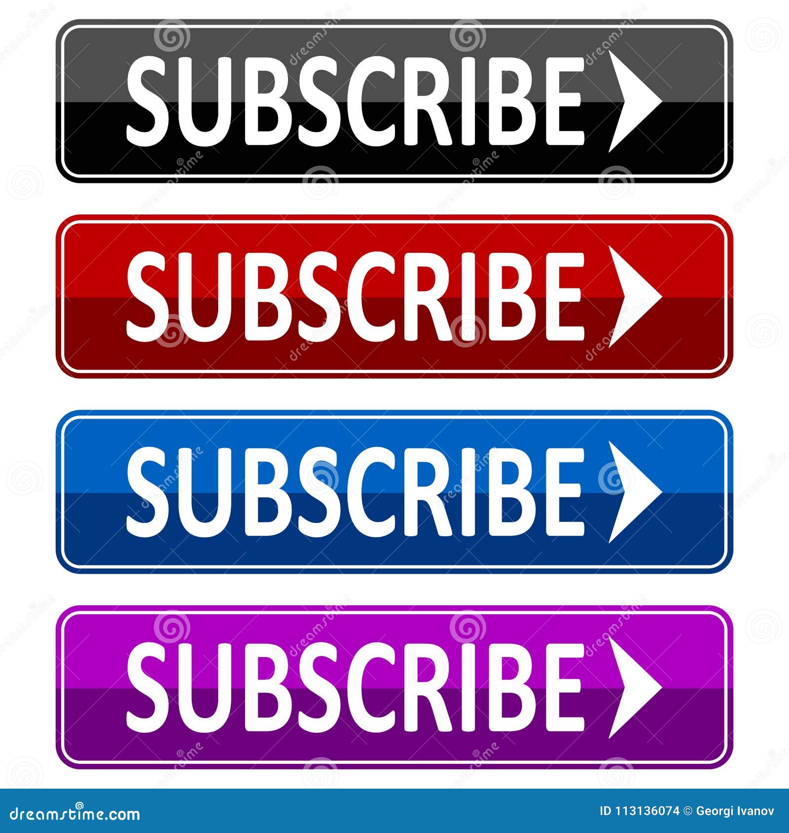 Simple, Flat Subscribe Button with an Arrow on the Right. Four Color ...