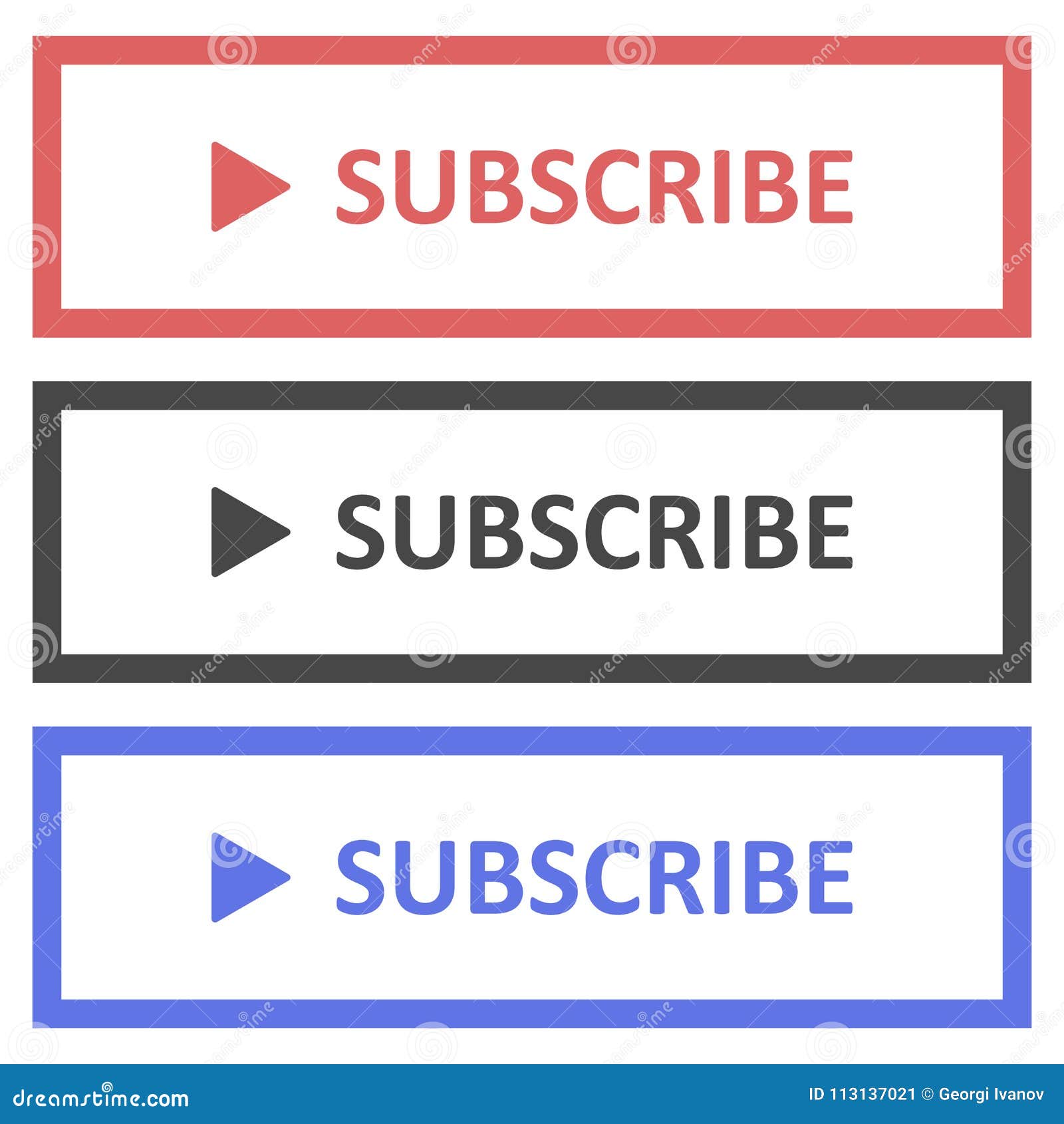 Simple, Flat Subscribe Button Frame. Three Variations. Isolated on ...
