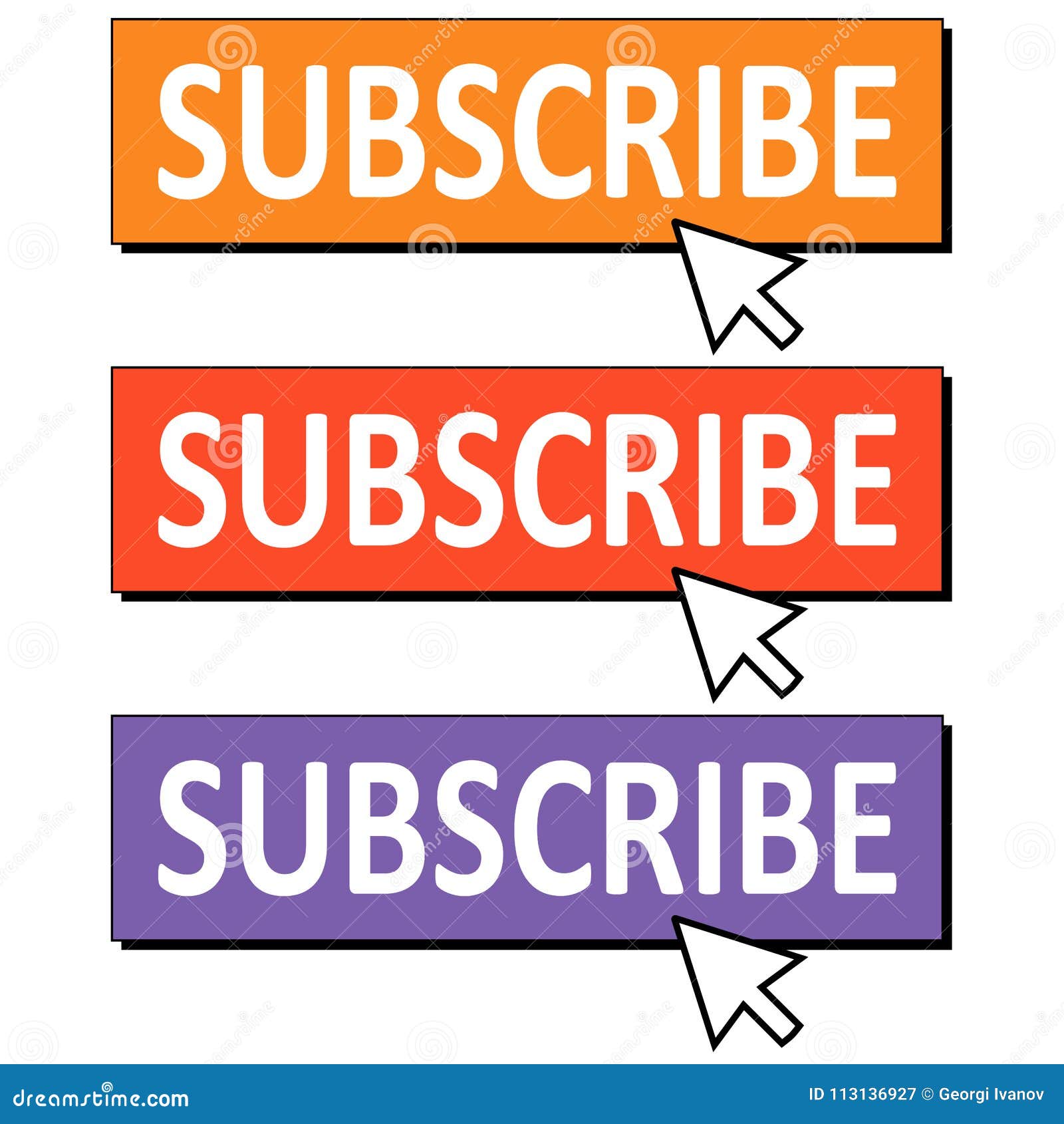 Simple, Flat Subscribe Button with a Mouse Pointer. Three Color ...