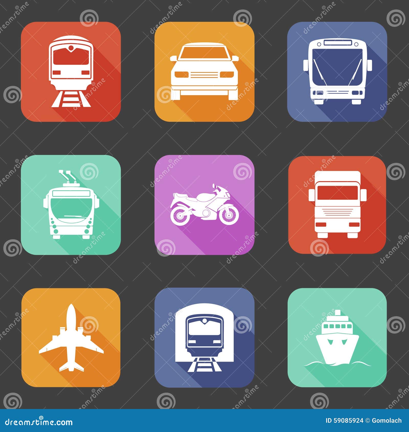 Simple Flat Transport Icons Set with Long Shadows Stock Vector ...