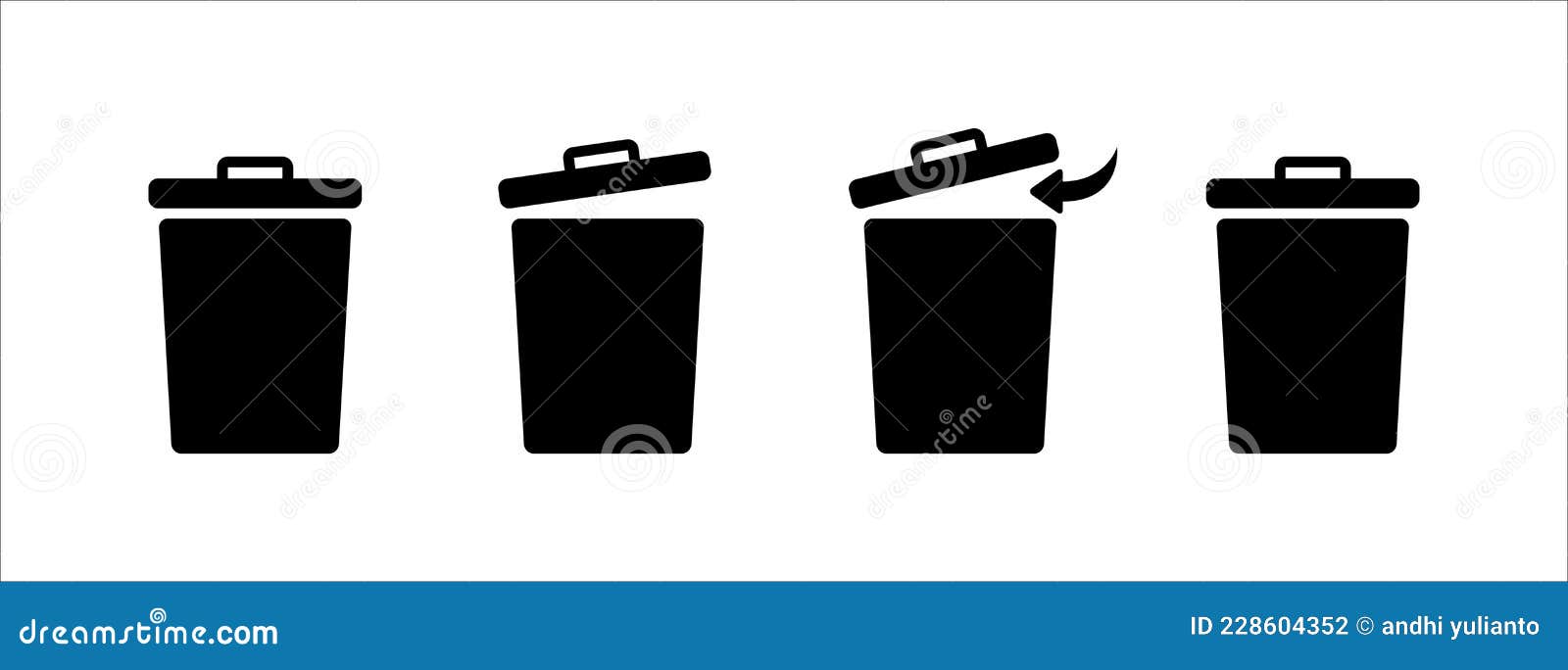 Simple Flat Trash Bin with Its Lid Icon Set. Open Trash Bin Vector Sign ...