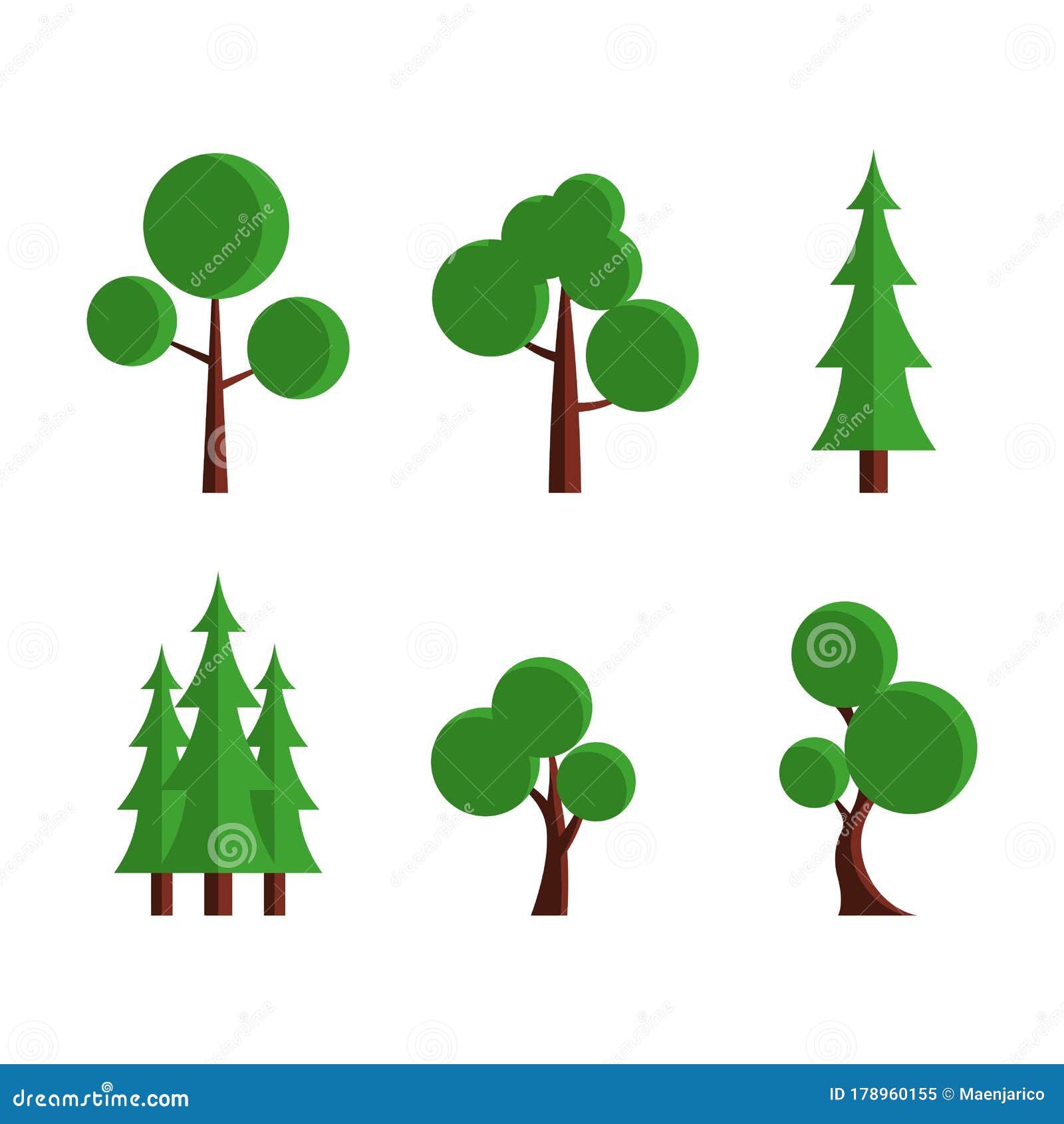 Simple Flat Trees Illustration Vector Set Stock Vector - Illustration ...