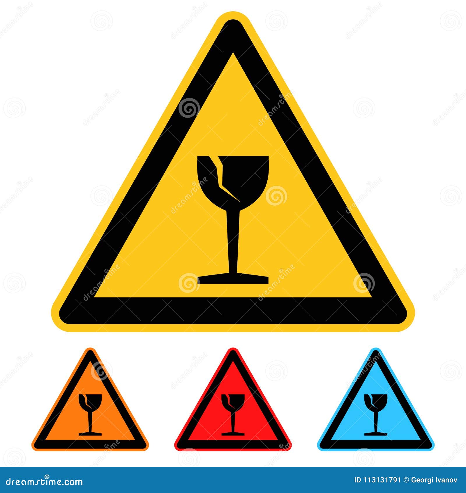 Simple, Flat, Triangular Fragile Cargo Sign. Four Variations. Isolated ...