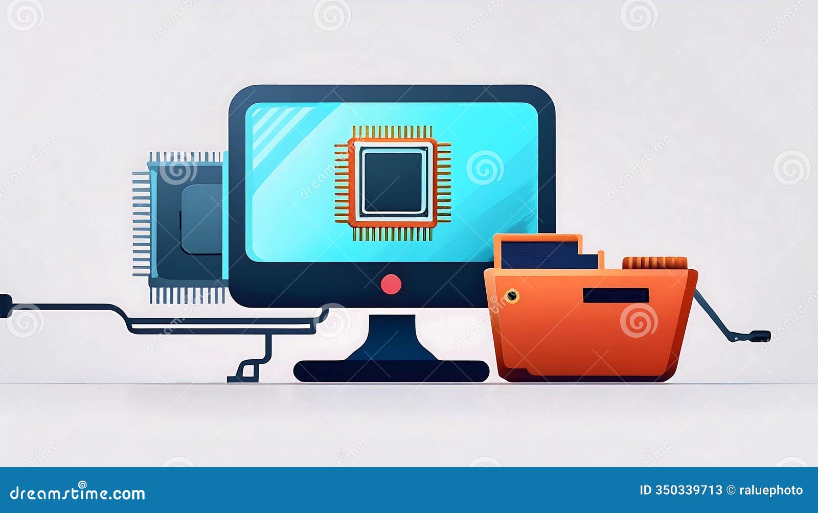 A Simple, Flat Vector Icon Shows a Computer Monitor and CPU Stock ...