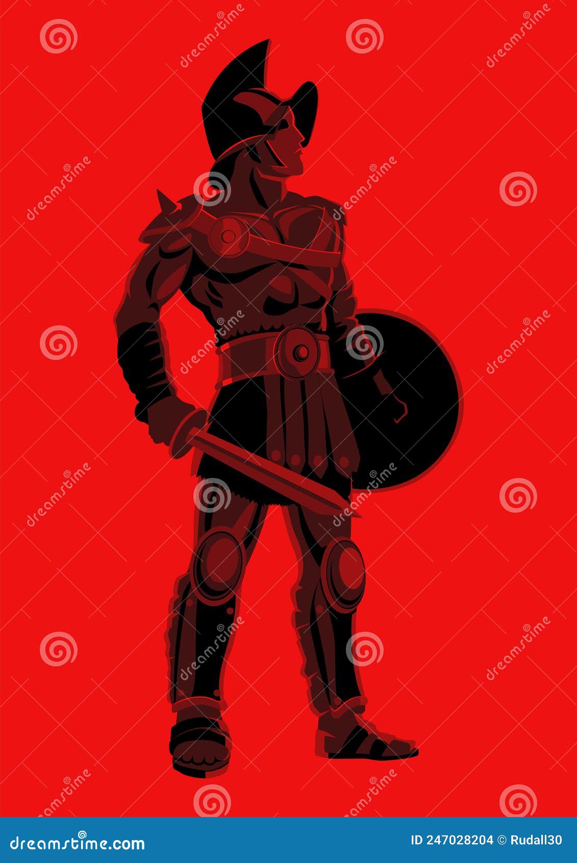 Gladiator Standing with Sword and Shield Stock Vector - Illustration of ...
